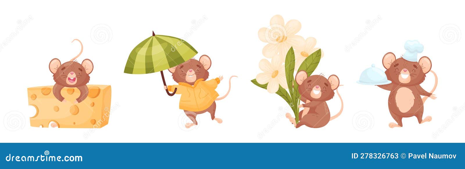 Cute Mouse Character Engaged in Different Activity Vector Set Stock ...
