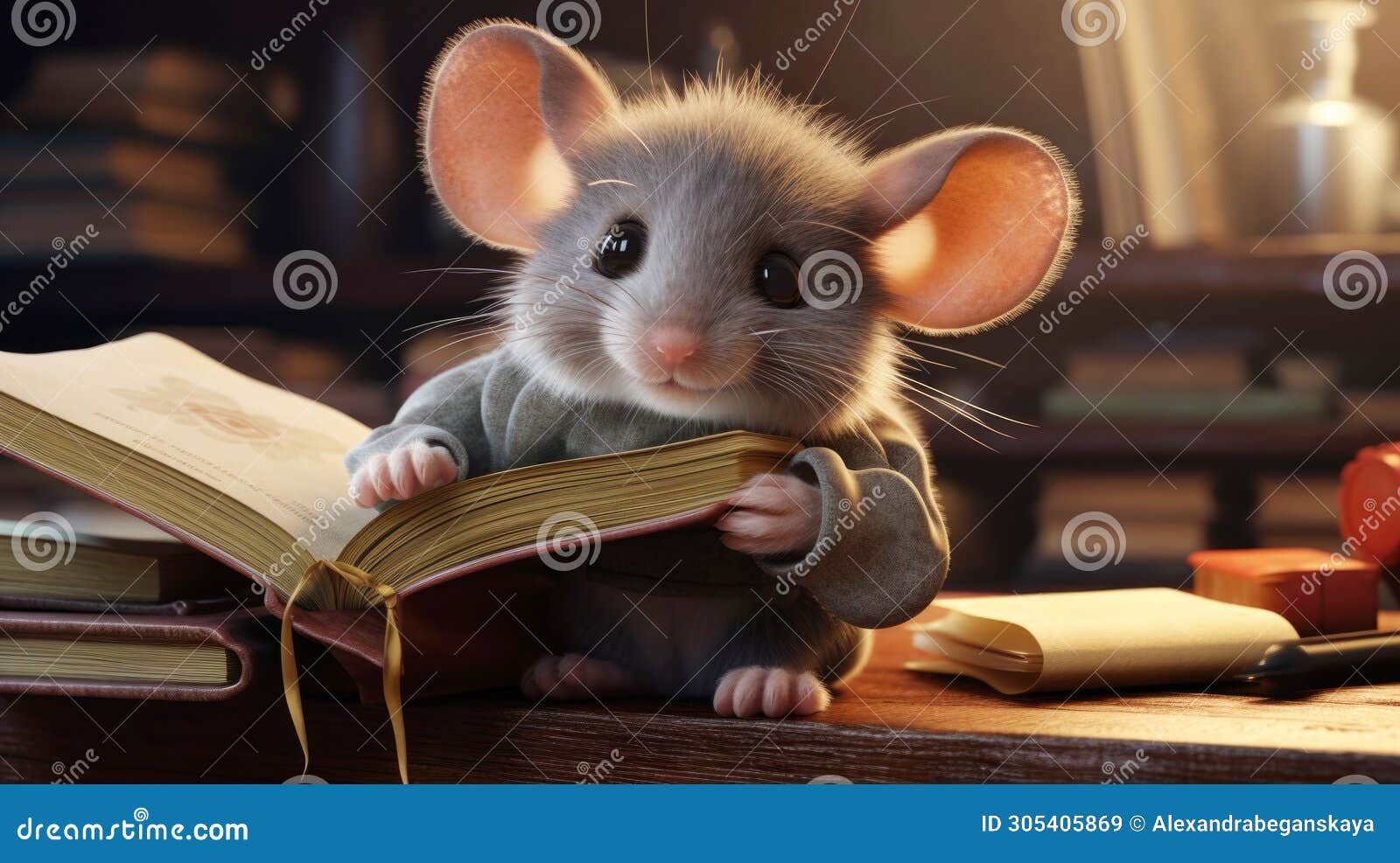 Scholarly Mouse Reading a Book Stock Illustration - Illustration of ...