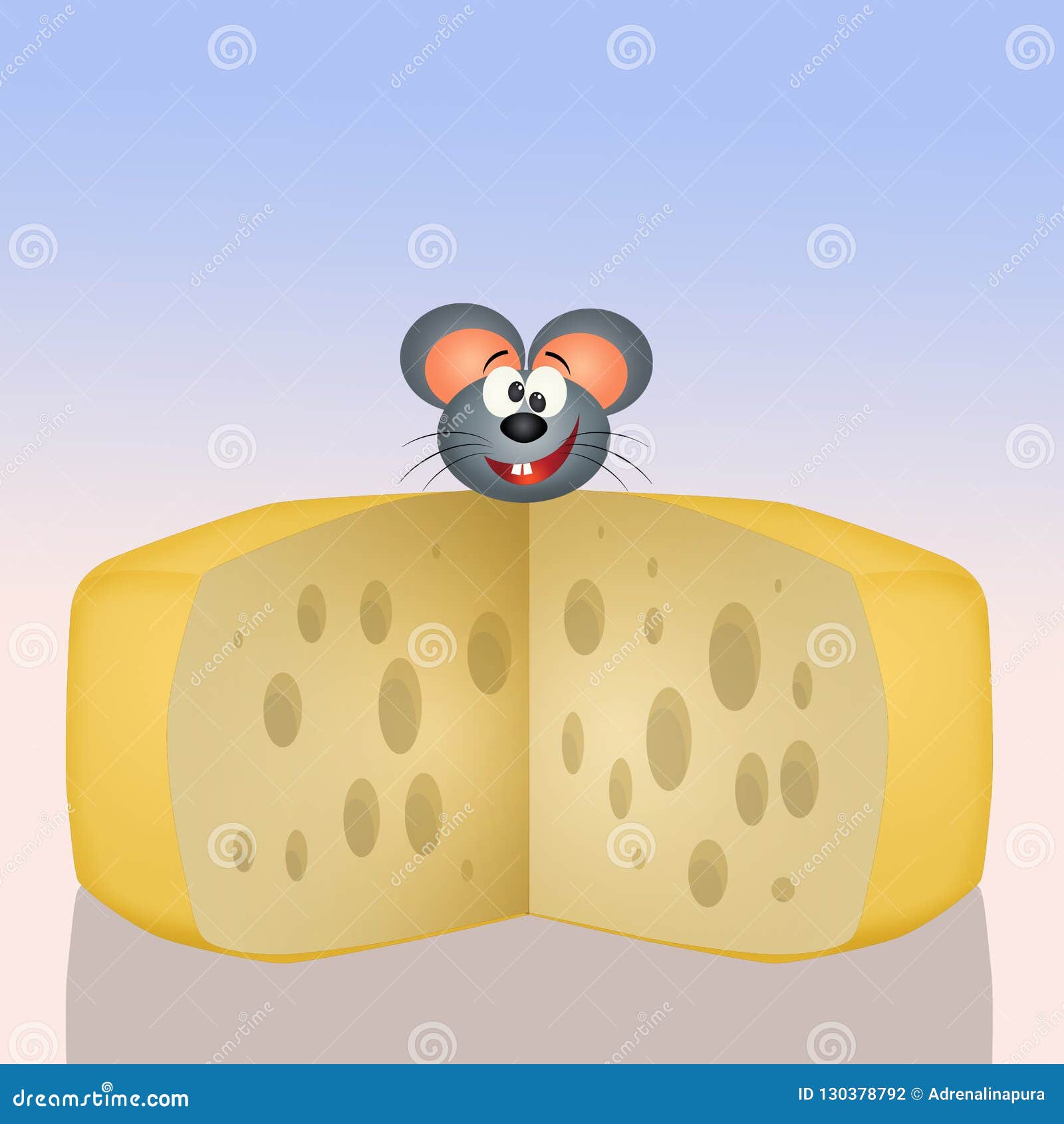 Cute mouse on cheese stock illustration. Illustration of rodent - 130378792