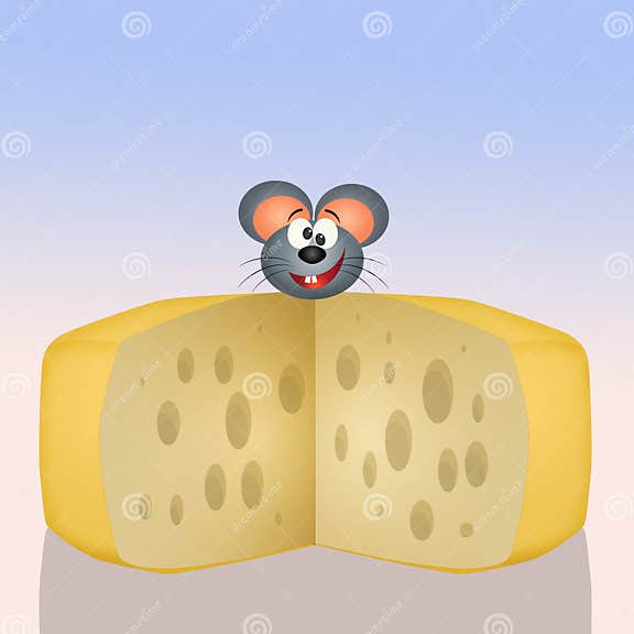 Cute mouse on cheese stock illustration. Illustration of rodent - 130378792