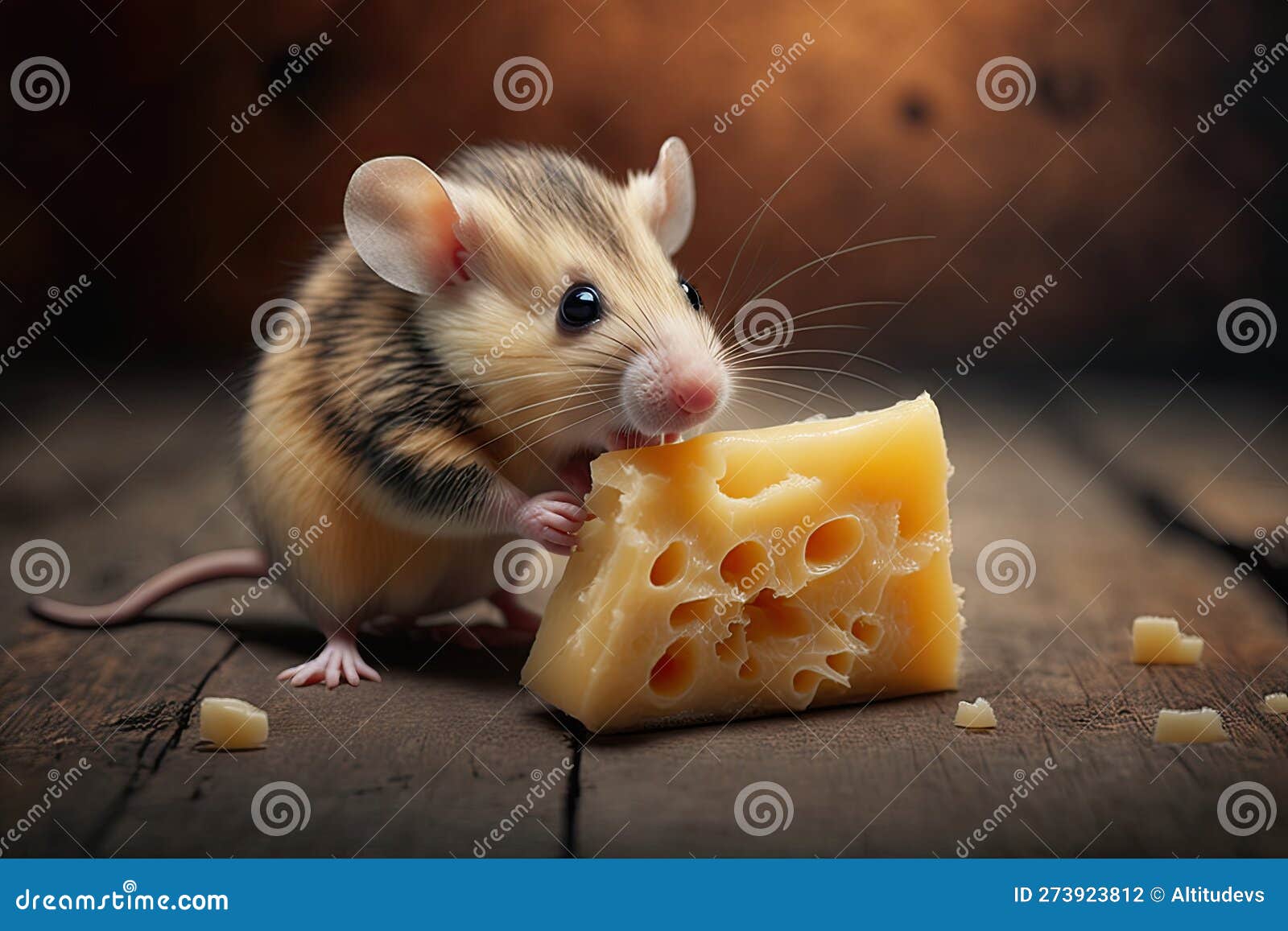 Cute Mouse Devouring Slice of Cheese, Its Whiskers Twitching with ...