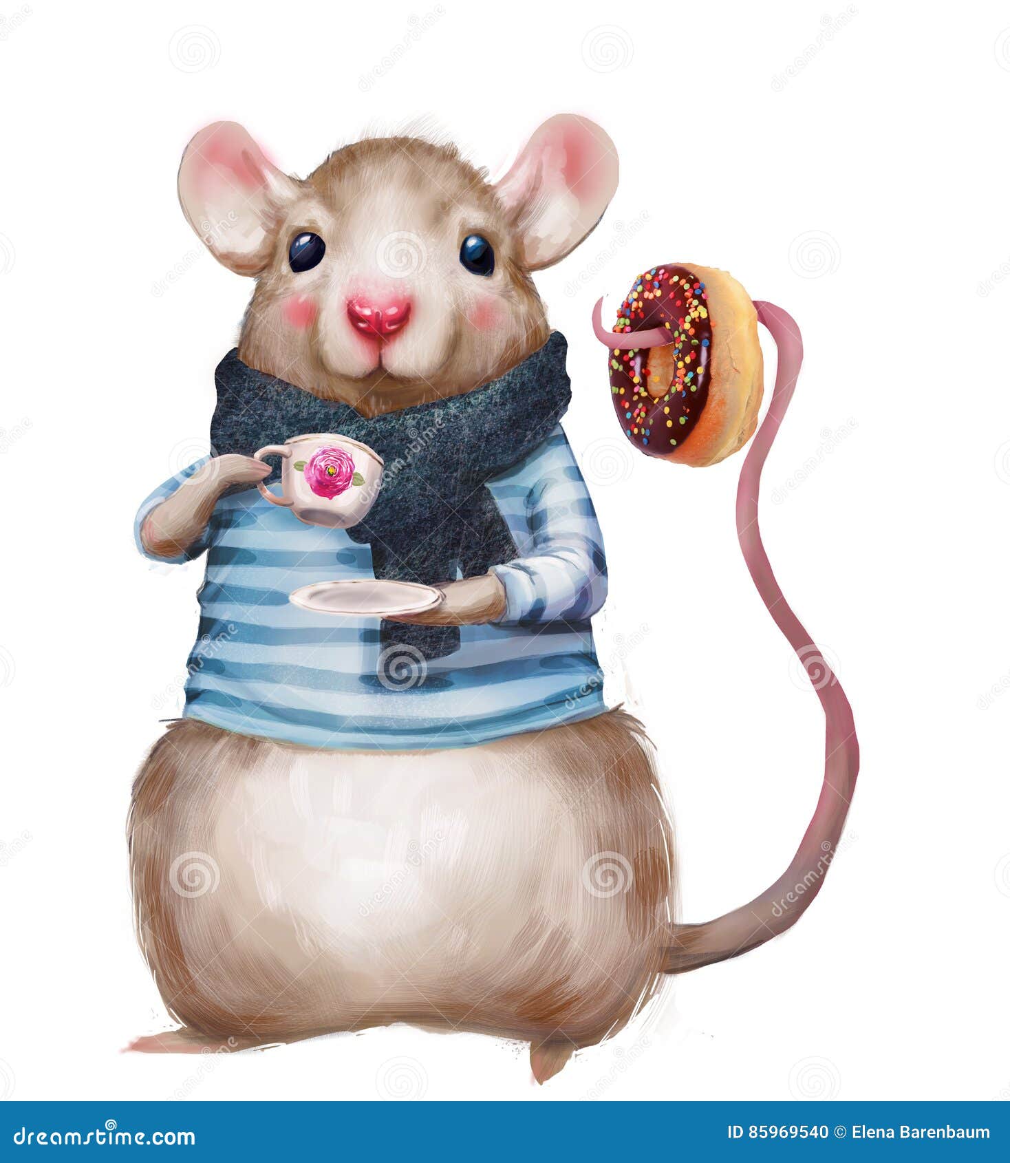 Cute mouse with donut stock illustration. Illustration of dessert ...