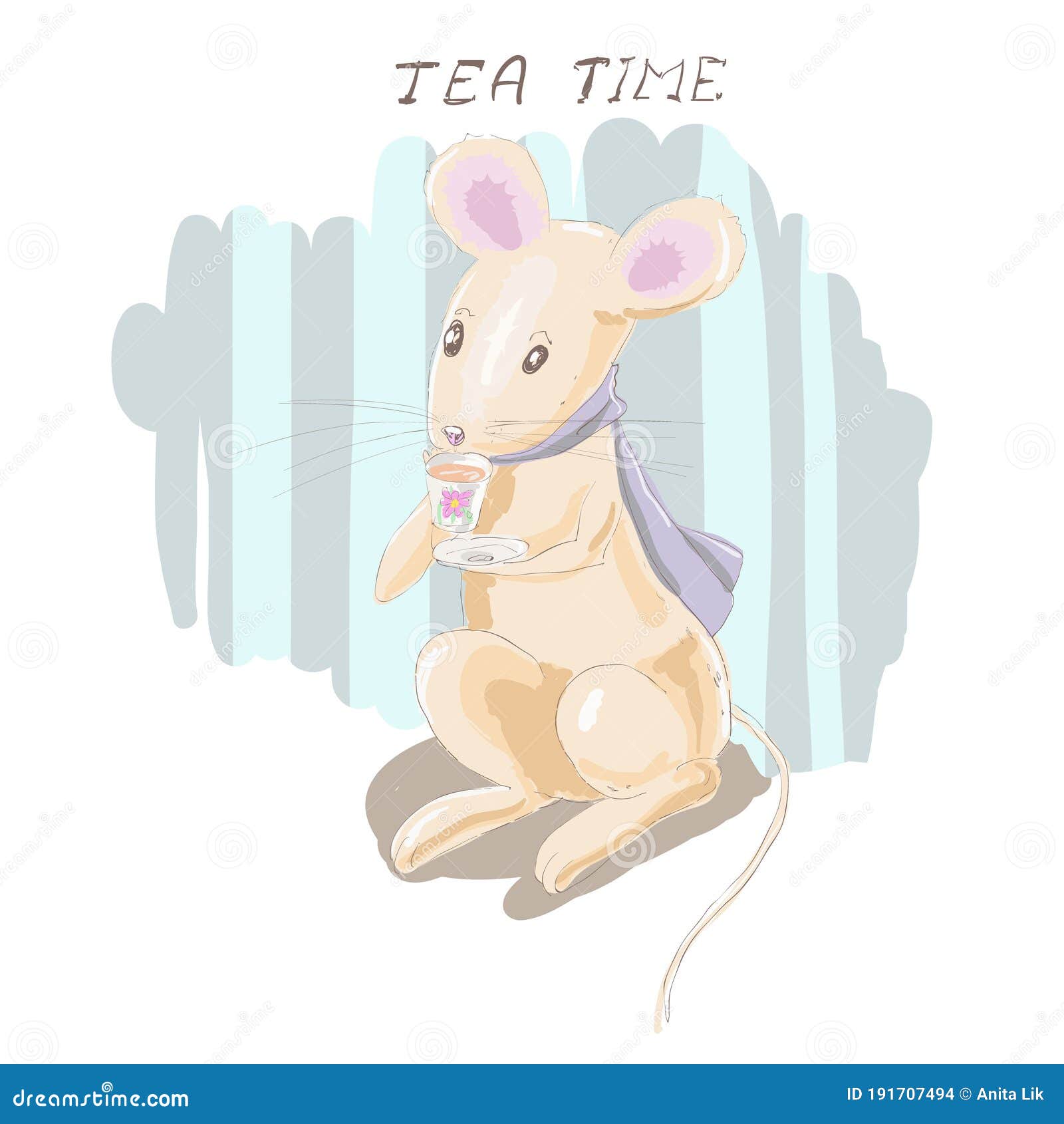 Cute Mouse Drinks from a Cup. Time To Drink Tea Stock Illustration ...