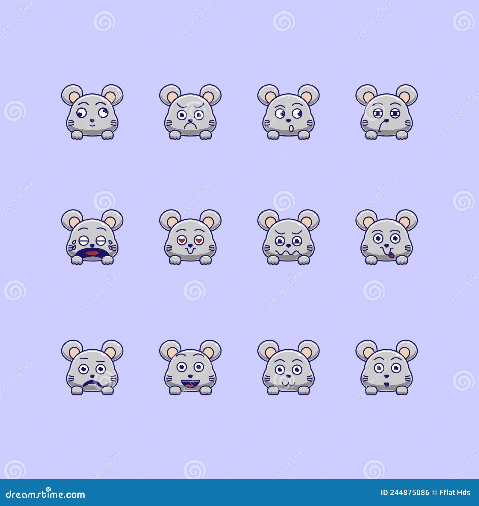 Mouse Emoticon. Animal Emoticons. Mouse Face Icons. Set Of Cartoon ...