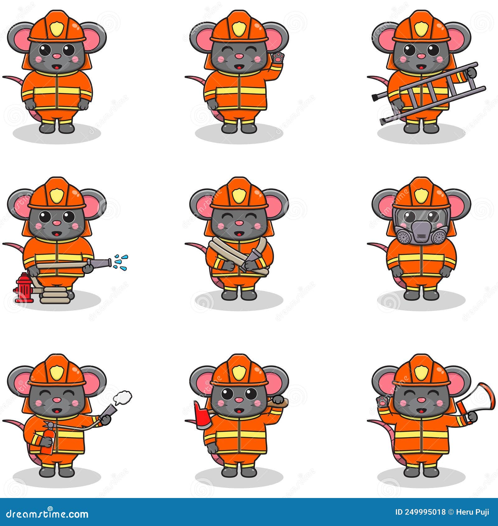 Vector Illustration of Mouse Cartoon with Firefighter Costume Stock ...