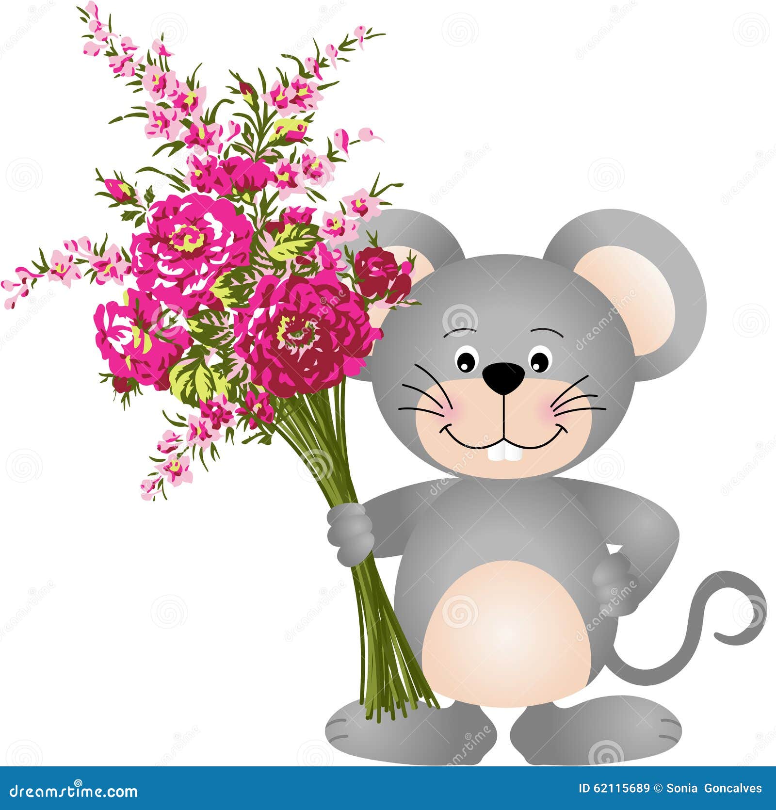 Cute mouse with flowers stock vector. Illustration of happiness - 62115689