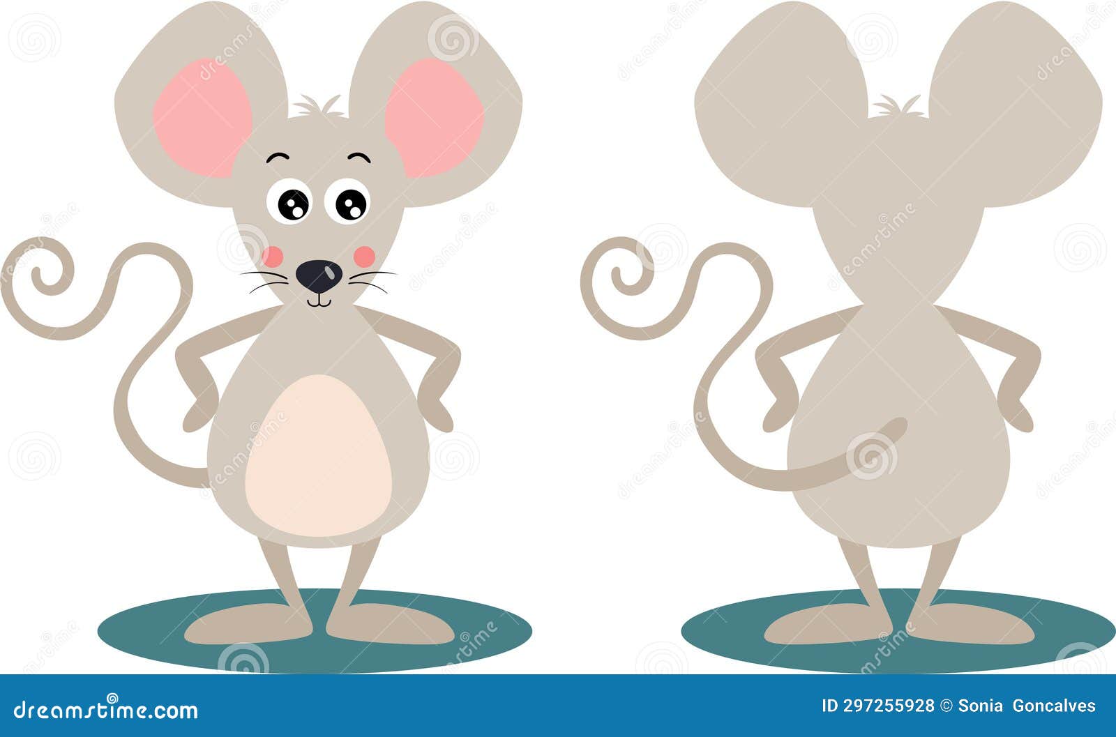 Cute Mouse on Front and Back Position Stock Vector - Illustration of ...