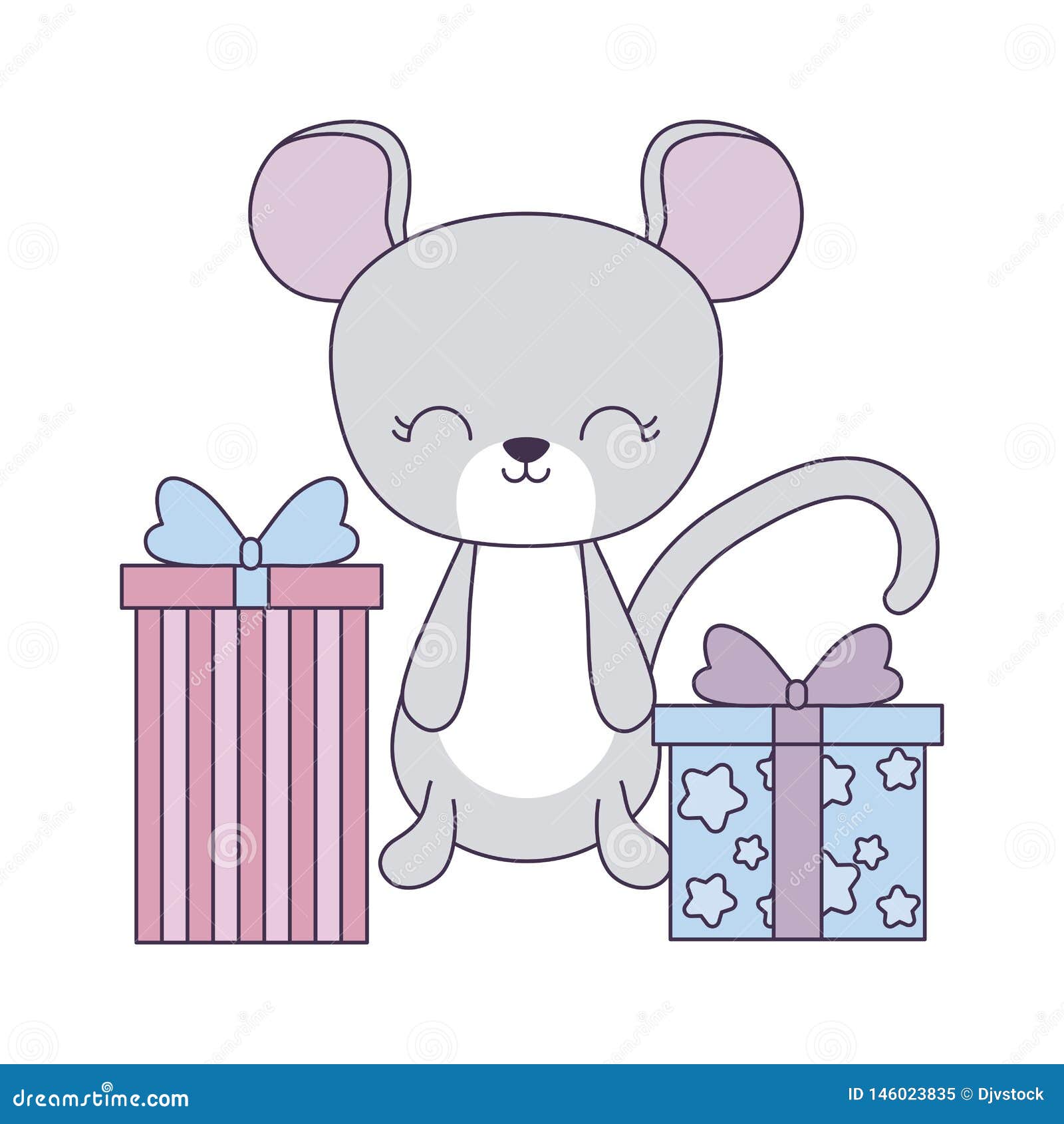 Cute mouse with gift boxes stock illustration. Illustration of face ...