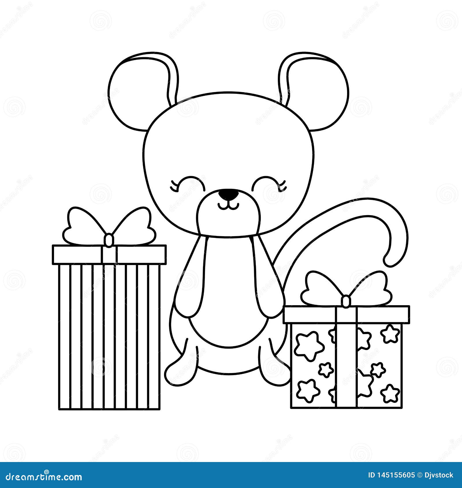 Cute mouse with gift boxes stock illustration. Illustration of boxes ...