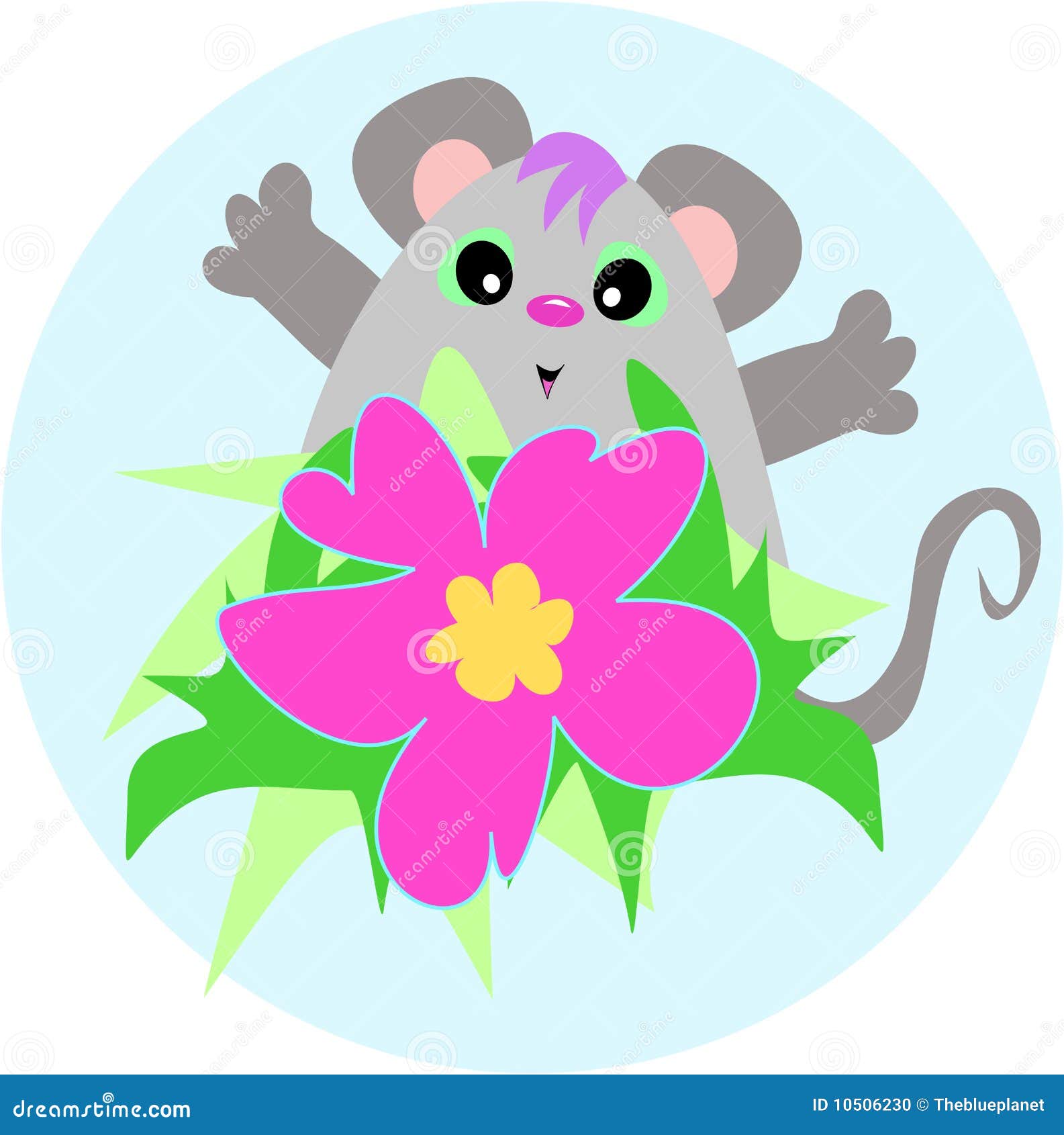 Cute Mouse with a Hibiscus Flower Stock Vector - Illustration of tail ...