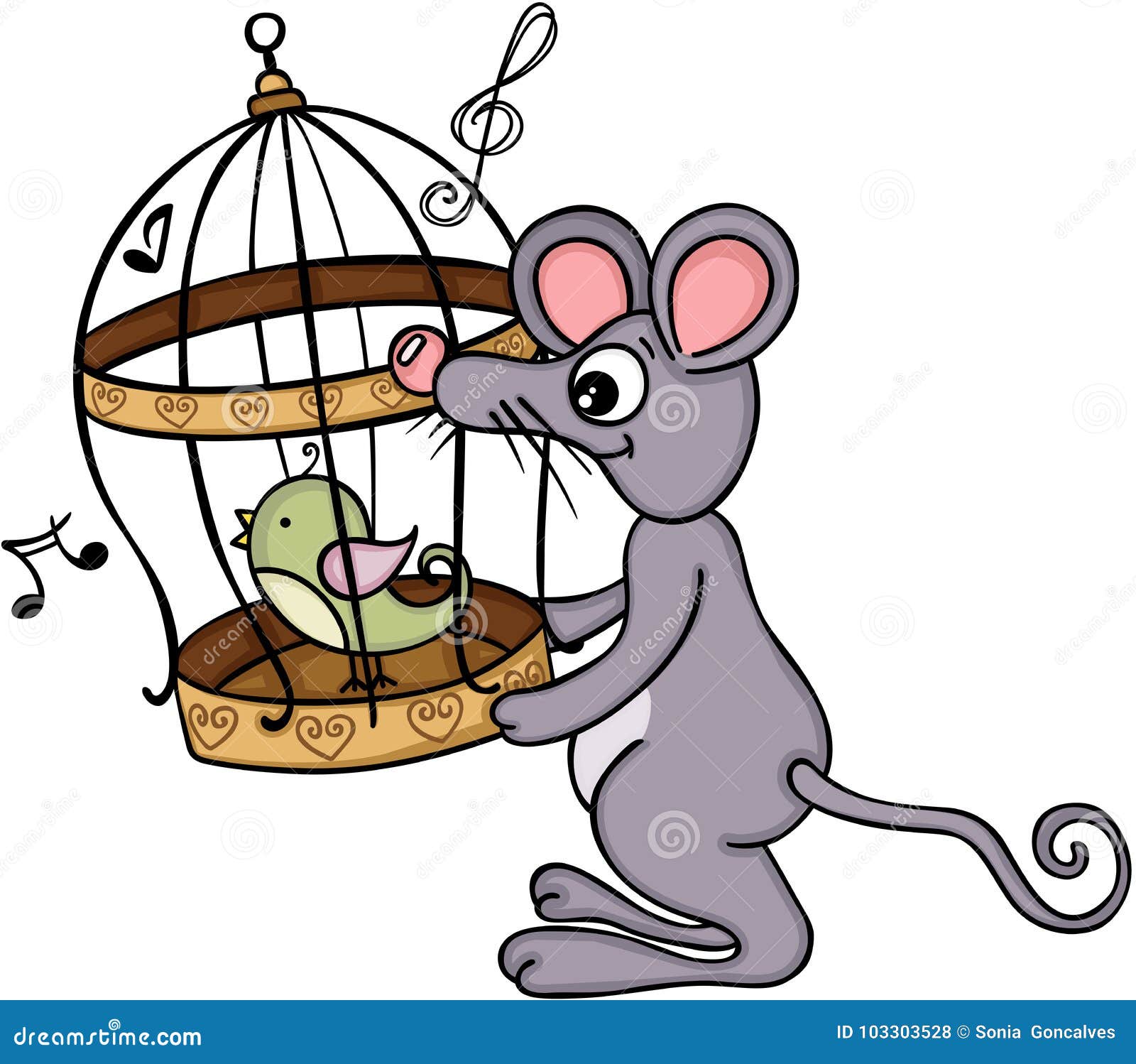 Mouse In The Cage Bares His Teeth Isolated On White Background. Vector ...