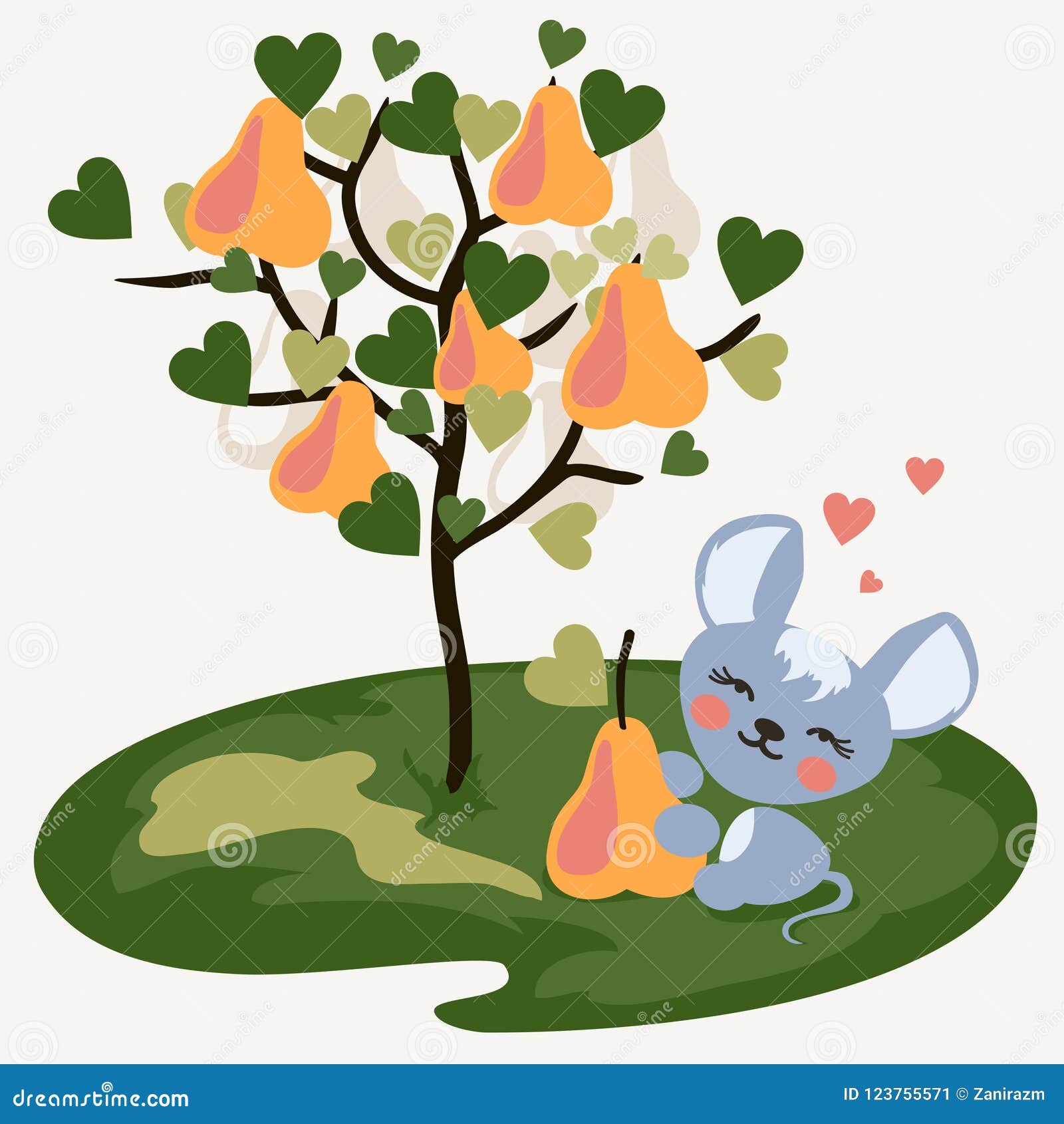 Cute Mouse Sitting on a Tree and Holding a Pear Stock Vector ...