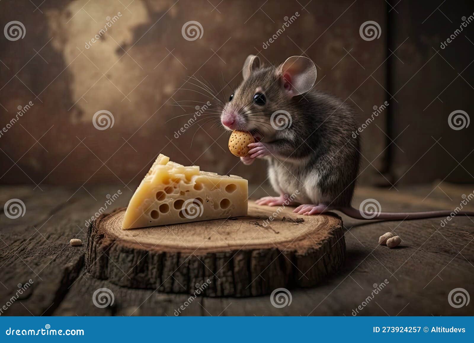 Cute Mouse Munching on Slice of Cheese in Rustic Setting Stock ...