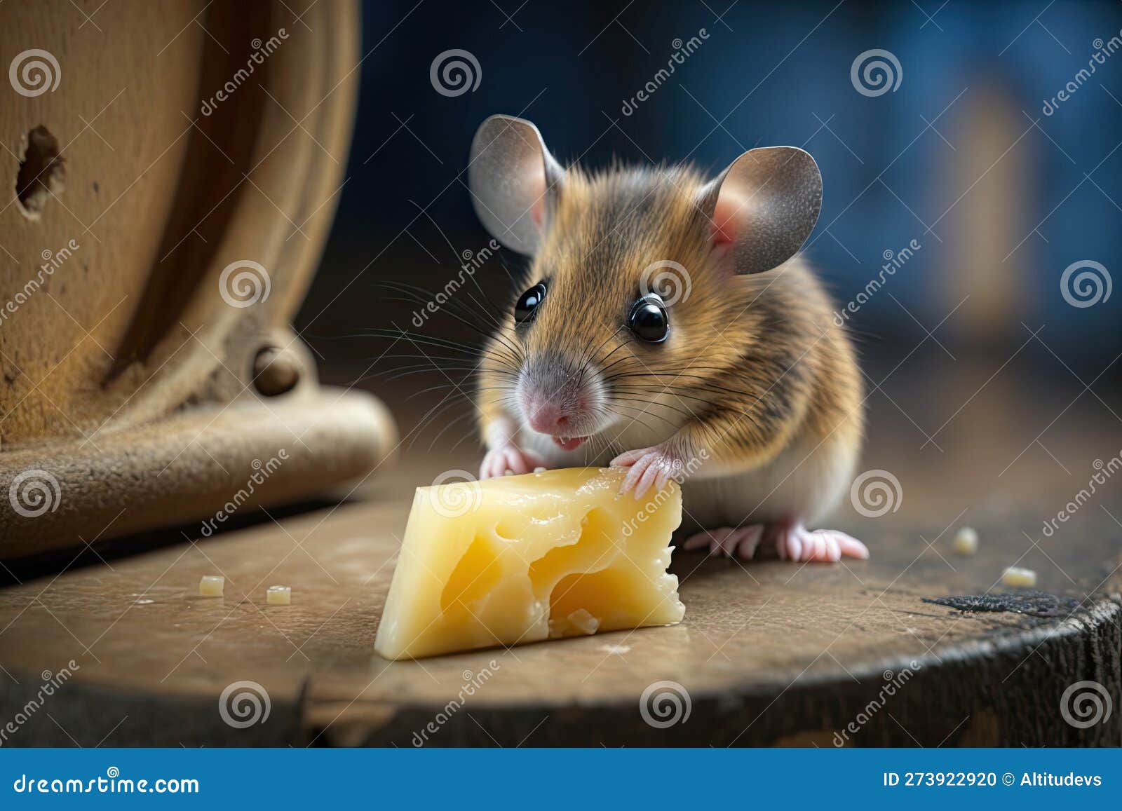 Cute Mouse Nibbling on Slice of Cheese in Kitchen Stock Illustration ...