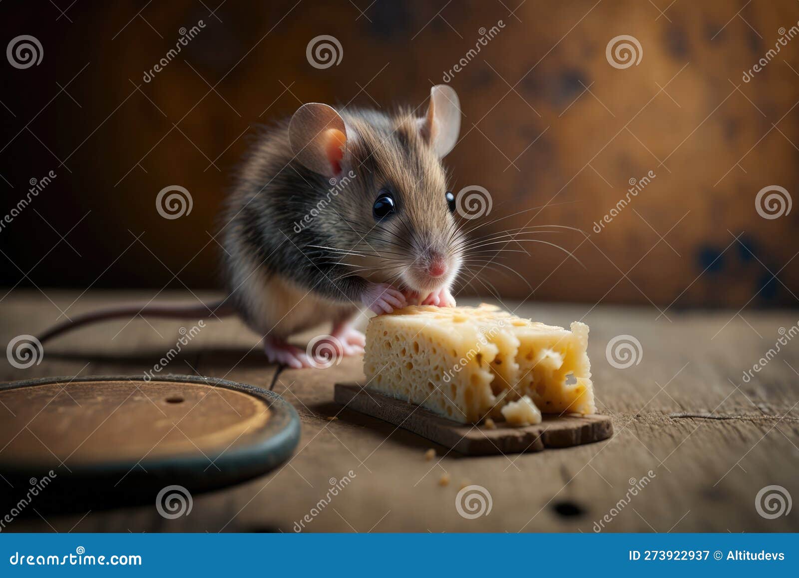 Cute Mouse Nibbling on Slice of Cheese in Kitchen Stock Illustration ...