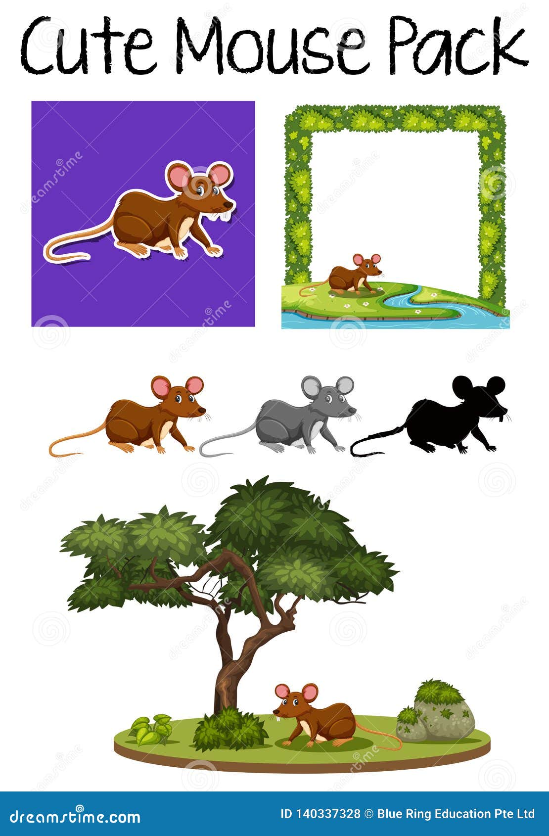 Cute mouse pack set stock vector. Illustration of animal - 140337328