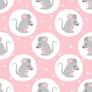 Cute Mouse Pattern. Vector Pink Seamless Dotted Background for Kids ...