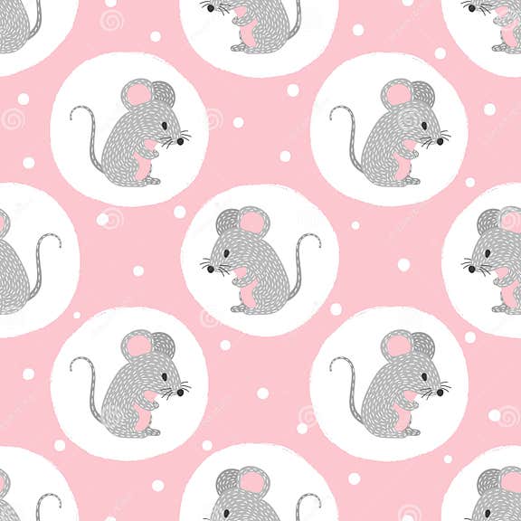 Cute Mouse Pattern. Vector Pink Seamless Dotted Background for Kids ...
