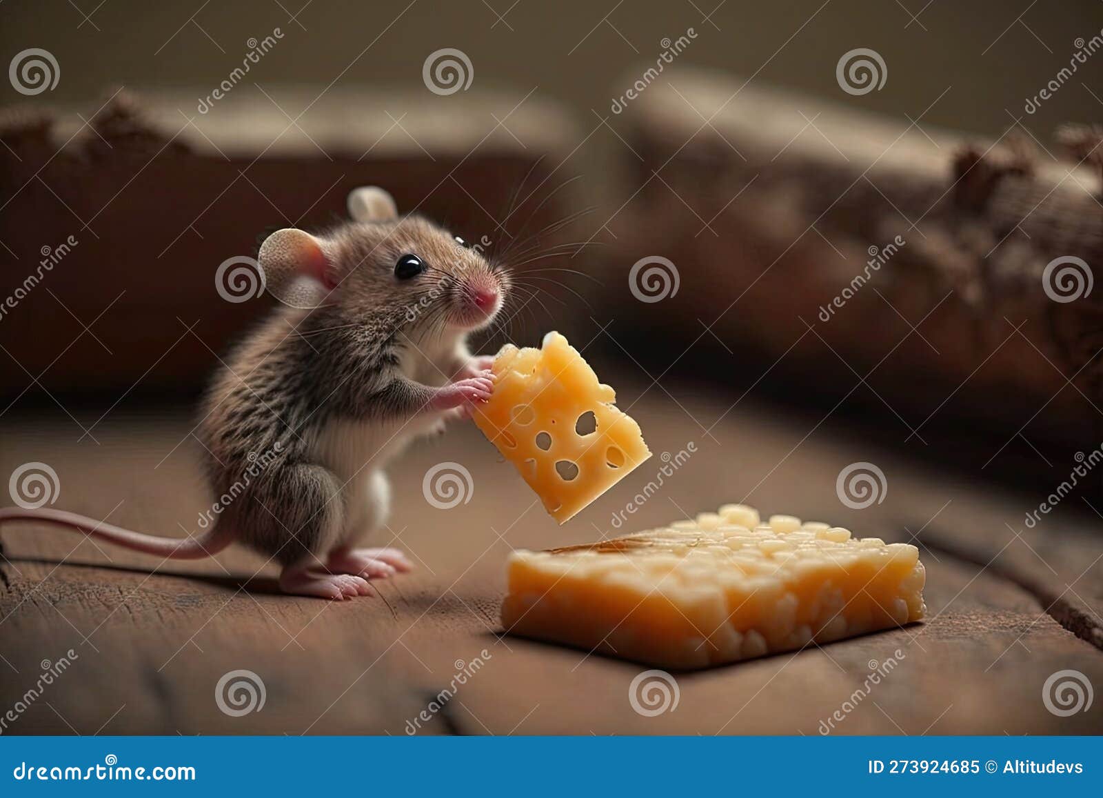 Cute Mouse Reaching for Cheese with Its Tiny Paw Stock Illustration ...