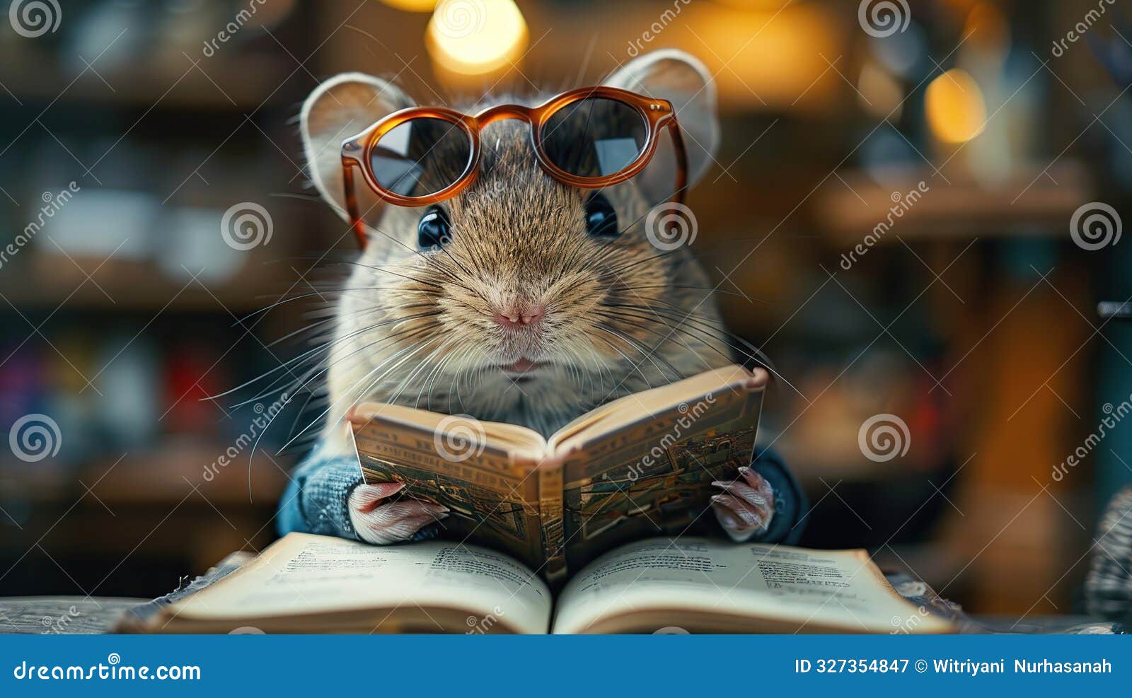 Cute Mouse Reading a Book stock illustration. Illustration of portrait ...