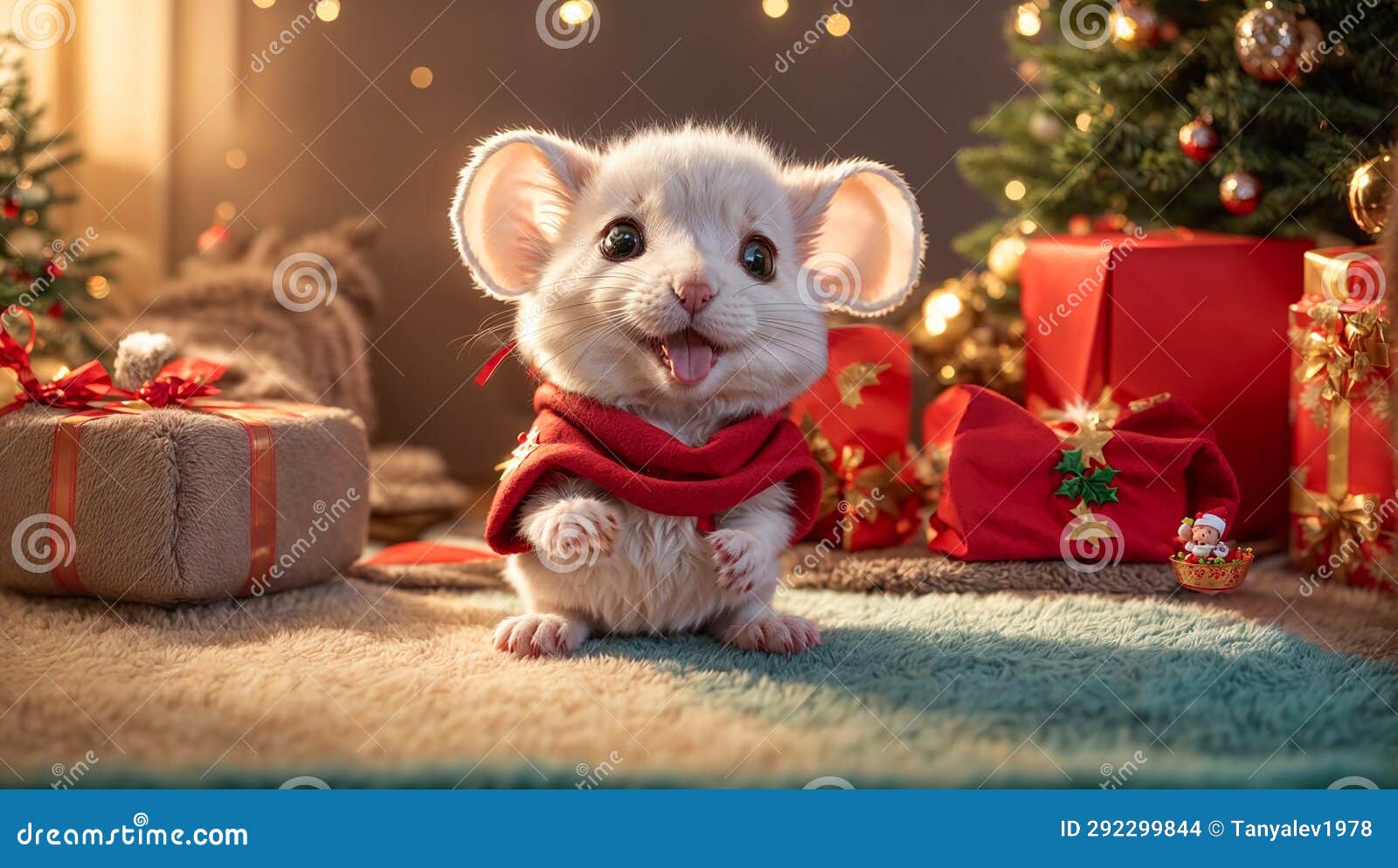 Cute mouse in santa hat stock illustration. Illustration of christmas ...