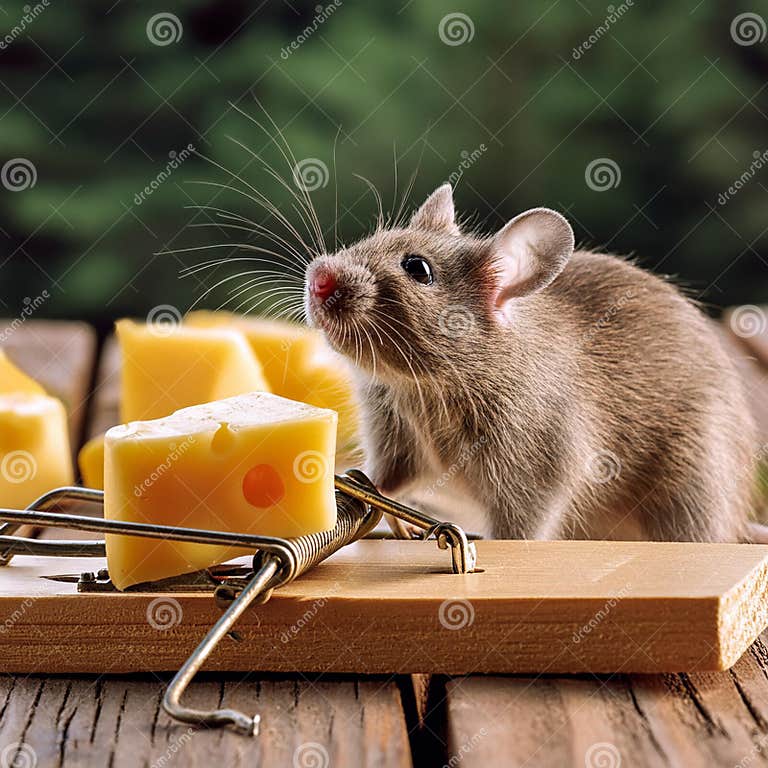 Cute Mouse Sniffing at the Cheese that is on the Mousetrap Stock ...