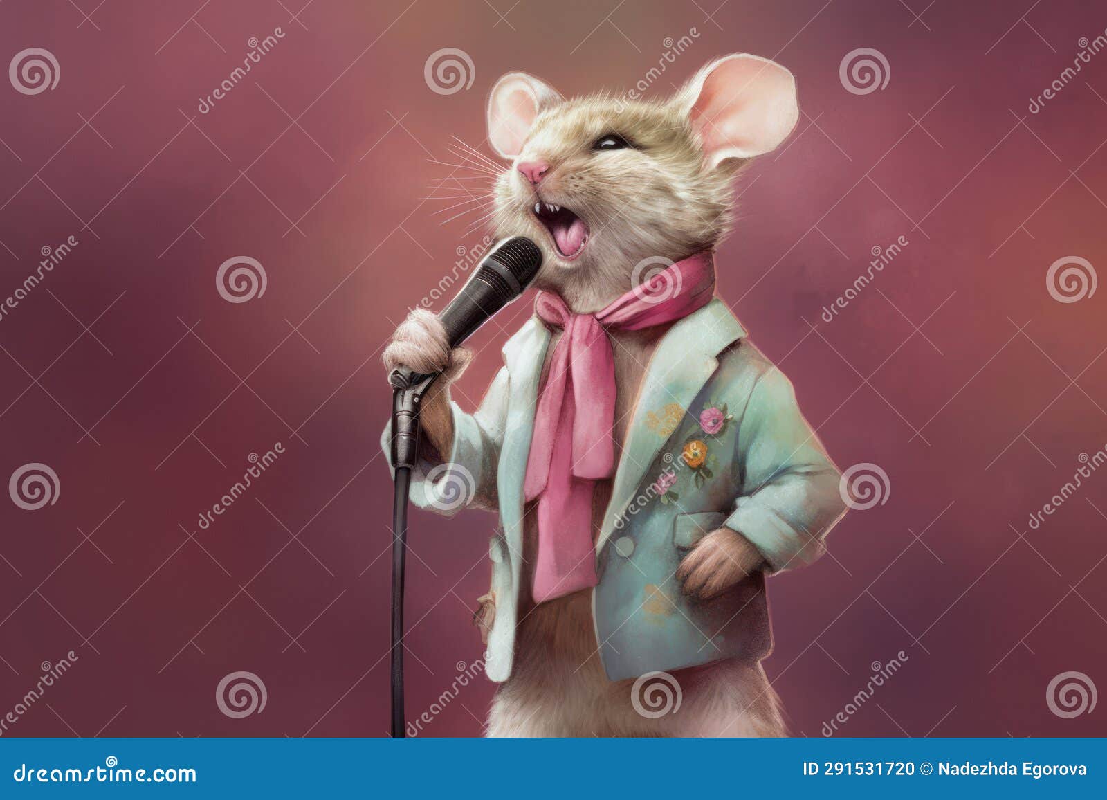 Cute Mouse in Suit Sings into a Microphone on Stage. Cartoon Style ...