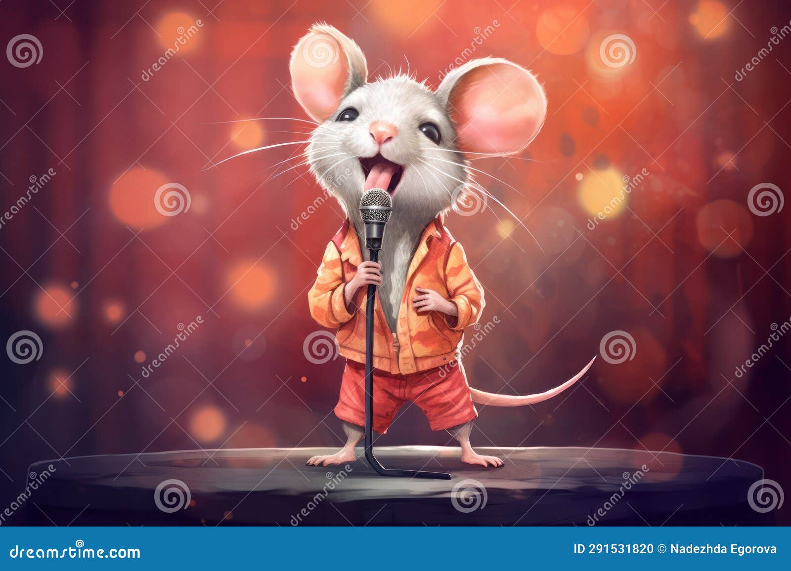 Cute Mouse in Suit Sings into a Microphone on Stage. Cartoon Style ...