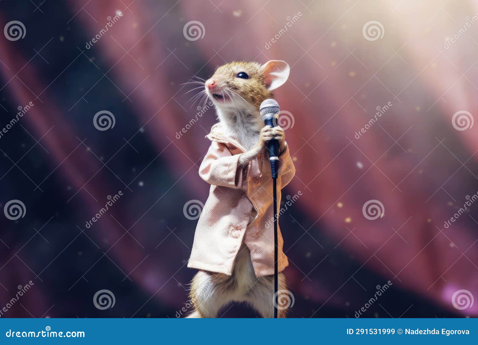 Cute Mouse in Suit Sings into a Microphone on Stage Stock Illustration ...