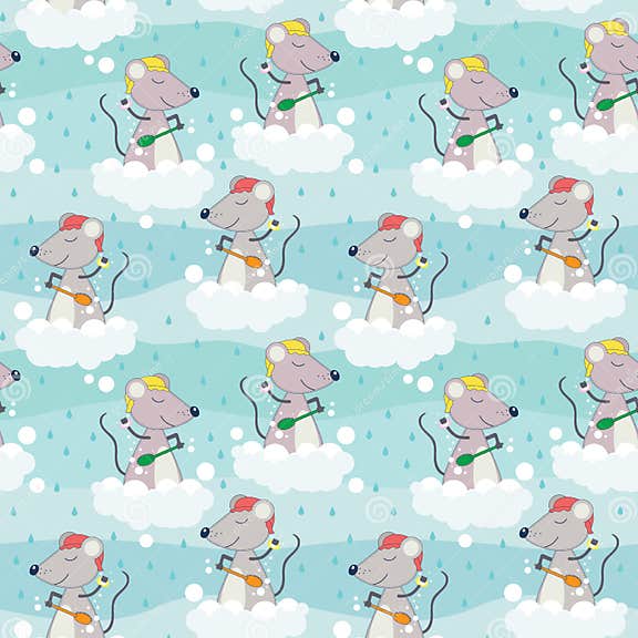 Cute Mouse Taking a Bath Seamless Pattern Stock Vector - Illustration ...