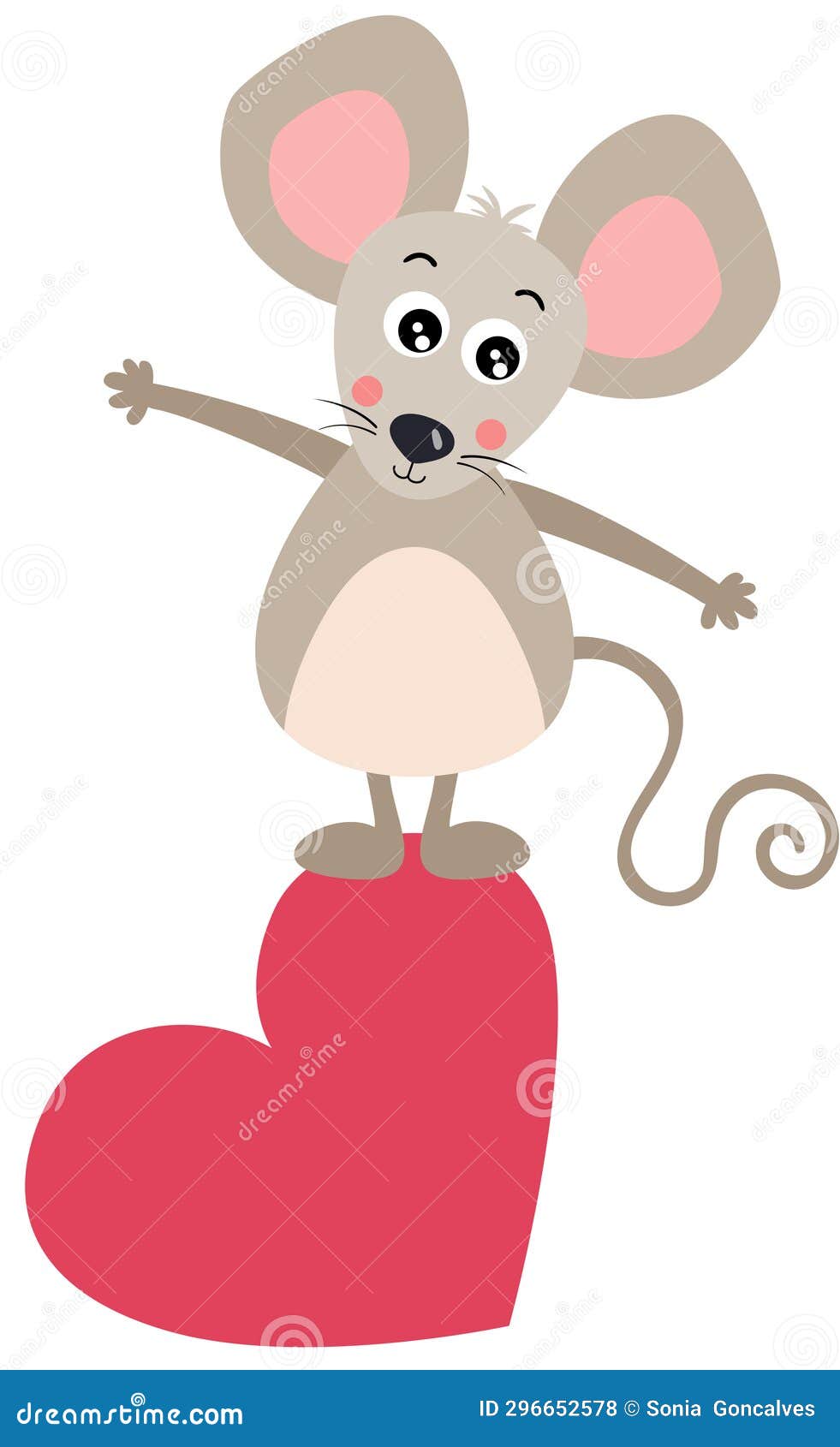 Cute mouse on top of heart stock vector. Illustration of romantic ...