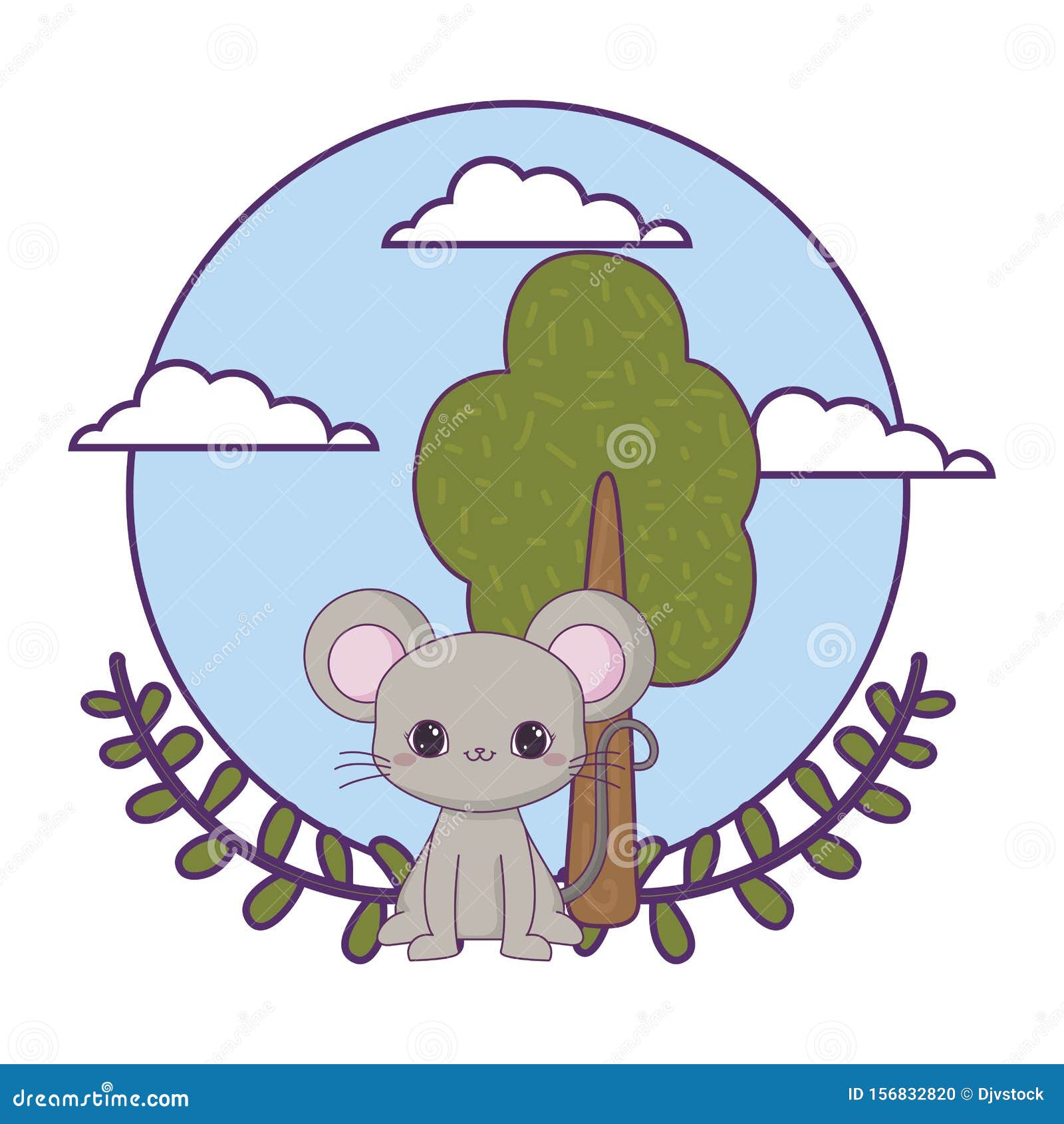 Cute Mouse with Tree Plant and Crown Leafs Stock Illustration ...