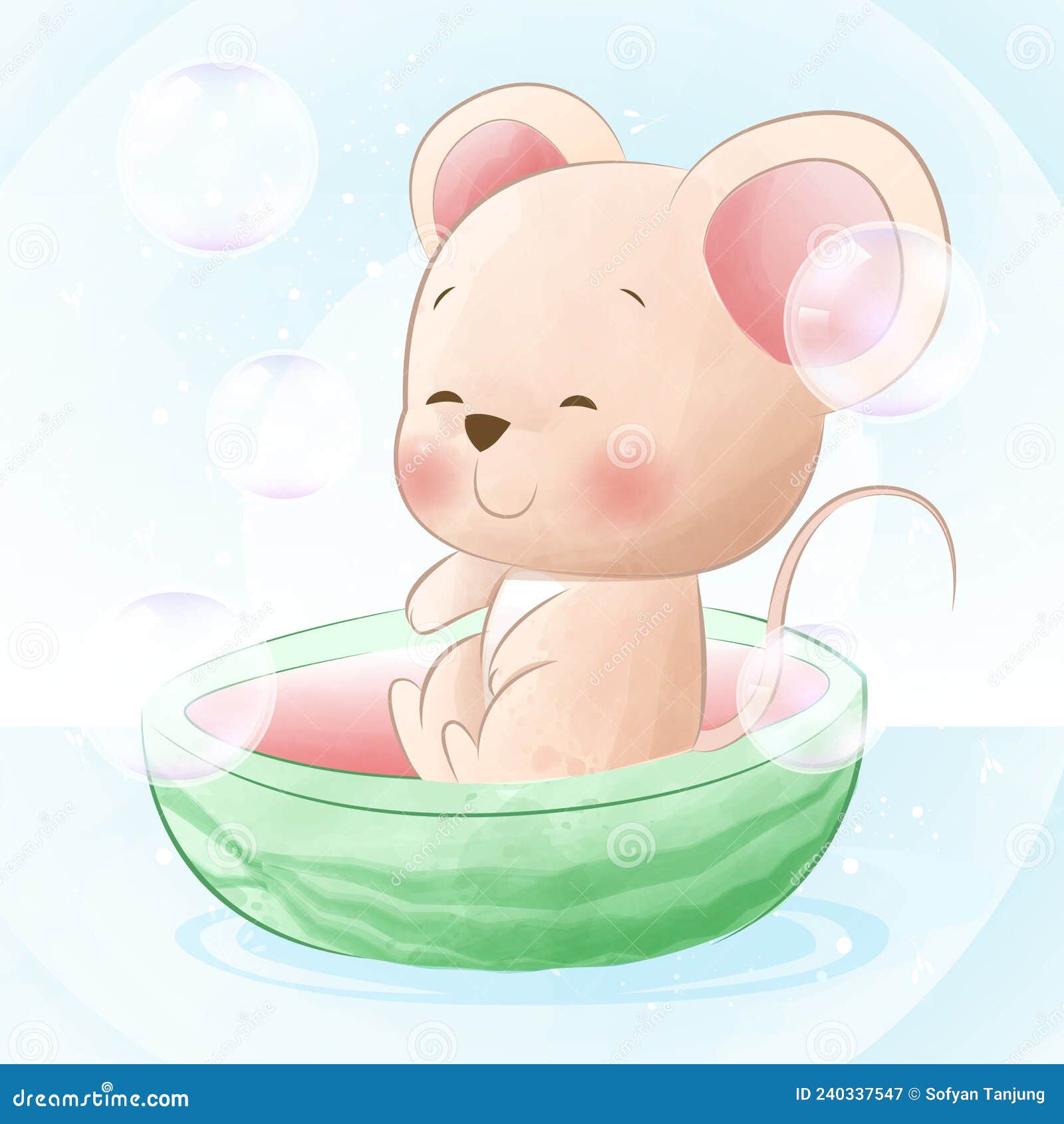 Cute Mouse On Watermelon Cattoon Illustration Cartoon Vector ...