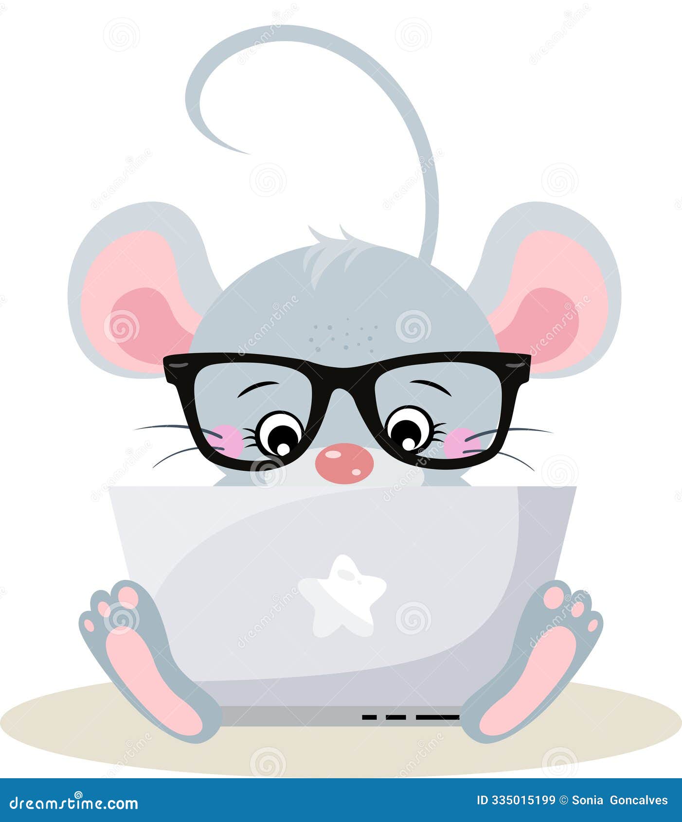 Cute Mouse Working with Laptop Stock Vector - Illustration of mouse ...