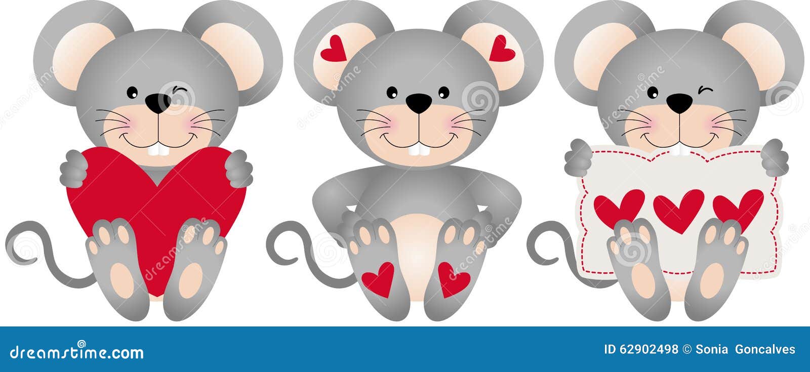 Cute mouses with hearts stock illustration. Illustration of love - 62902498