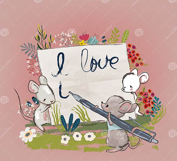 Cute mouses with letter stock vector. Illustration of love - 111761233