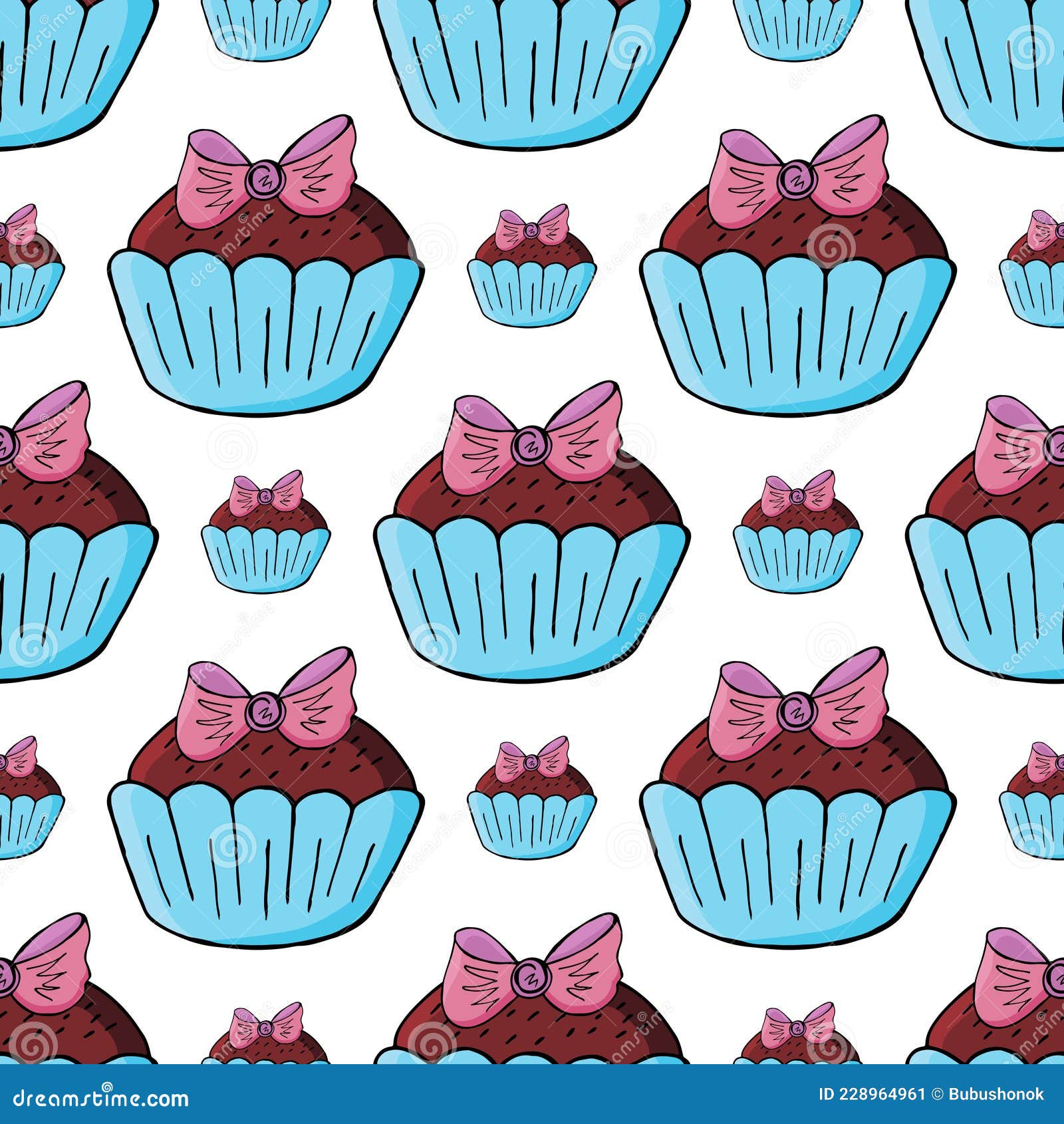 Cute Muffins, Cupcakes. Seamless Pattern with Sweet Pastries. Vector ...