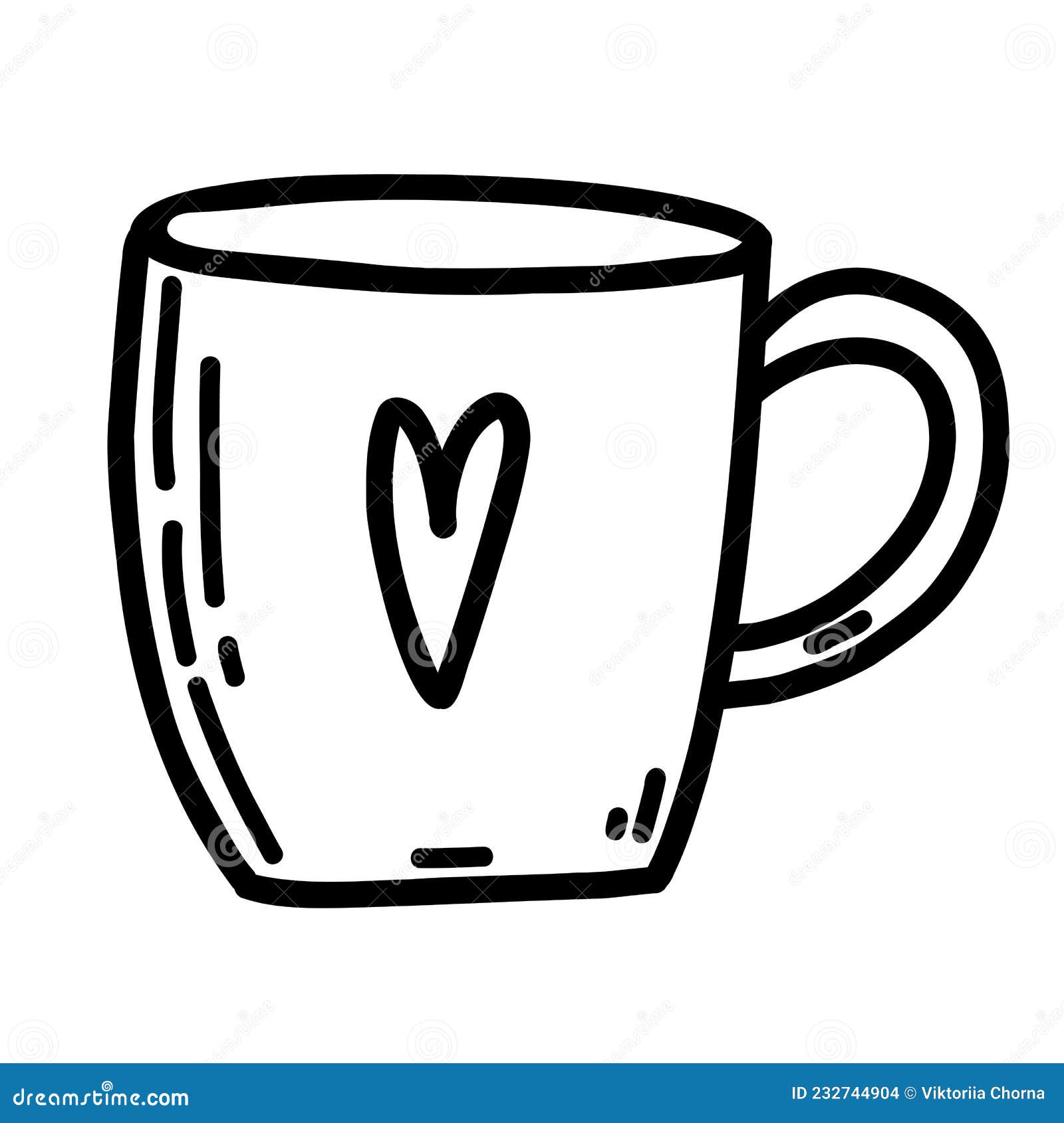Cute Mug in Doodle Style. Vector Linear Kitchenware Stock Vector ...