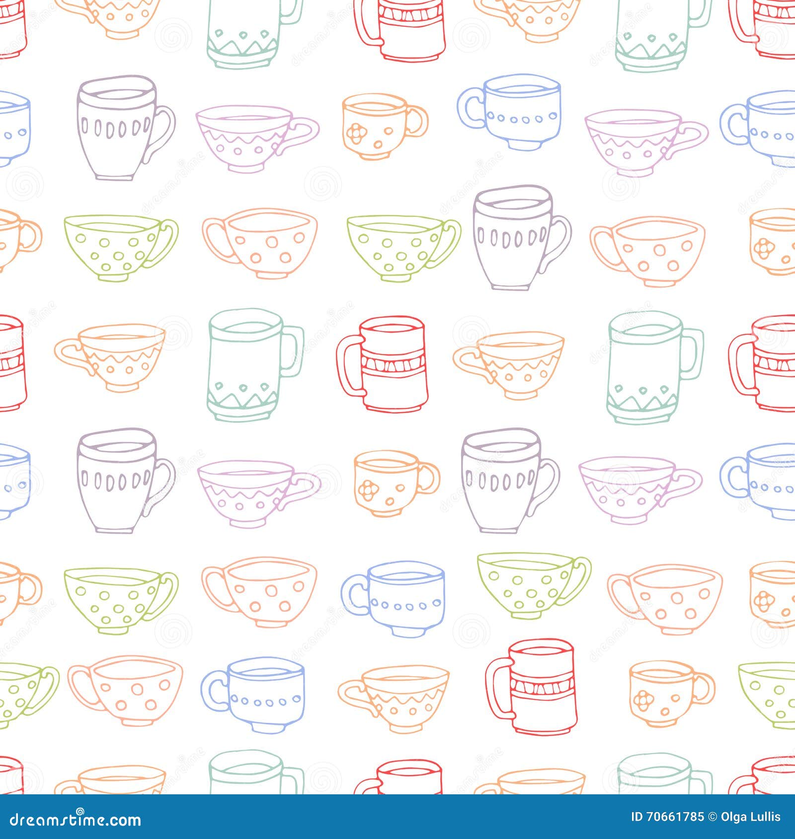 Cute Mugs and Cups Background Stock Vector - Illustration of repeat ...