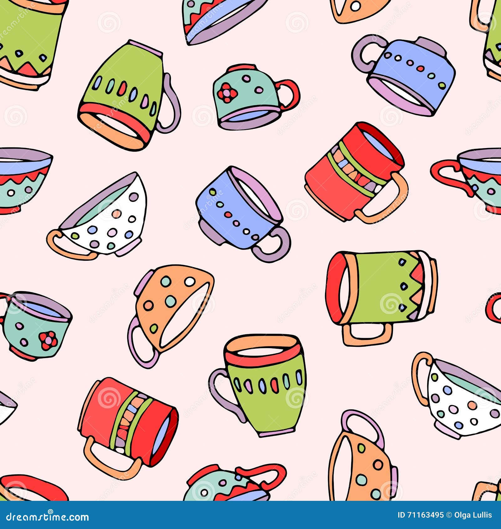 Cute Mugs and Cups Background Stock Vector - Illustration of graphic ...