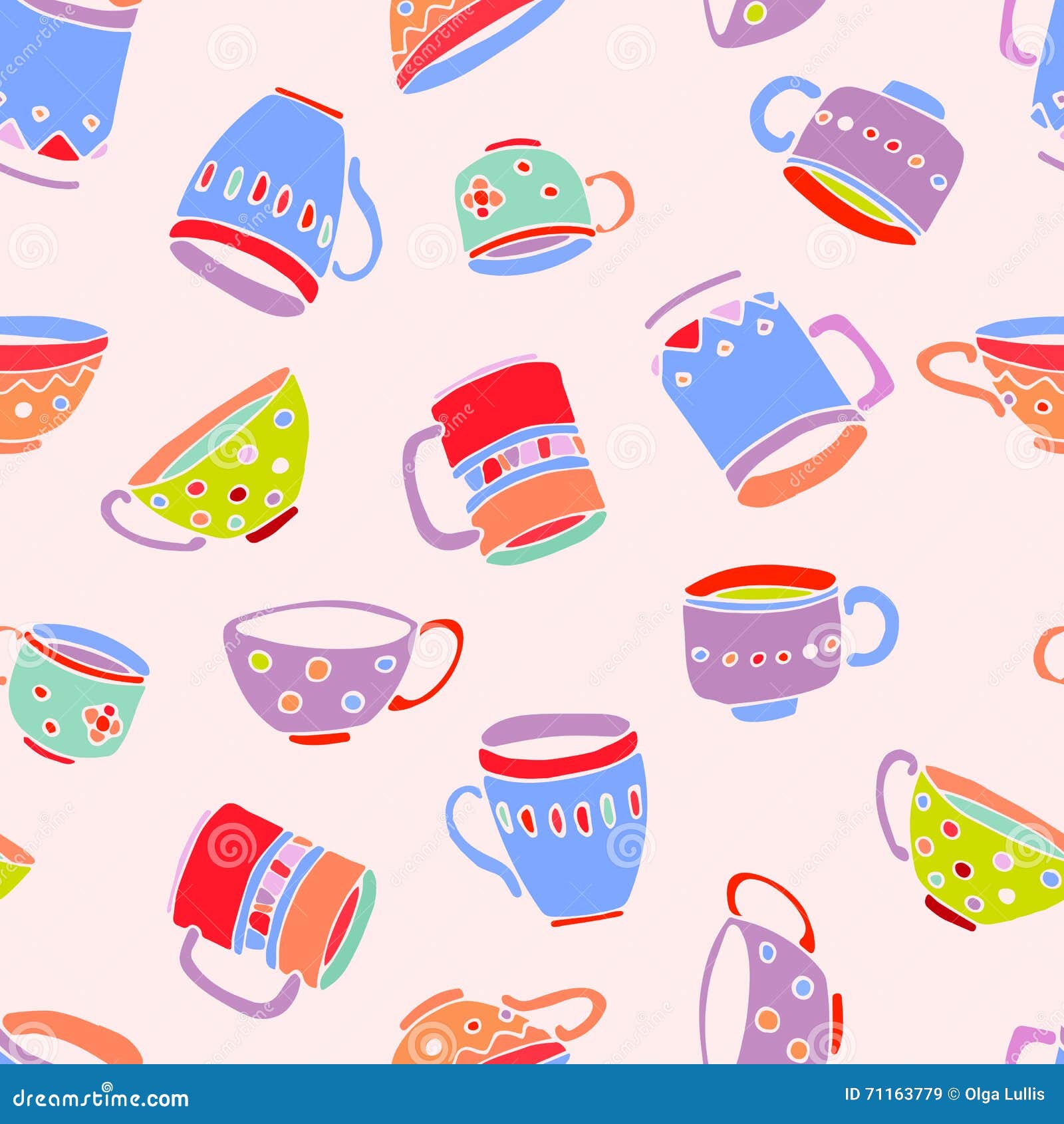 Cute Mugs and Cups Background Stock Vector - Illustration of seamless ...