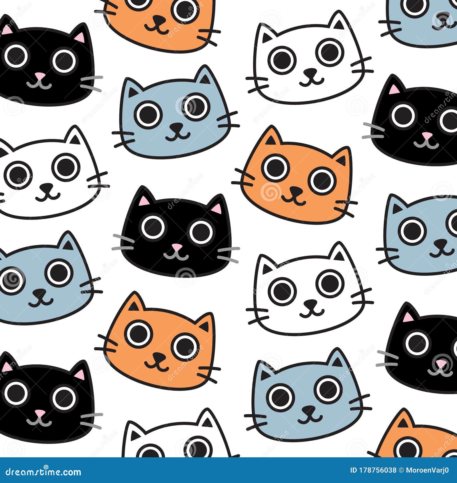 Cute Multicolored Cartoon Cats Pattern. Hand Drawn Digital Design Stock ...