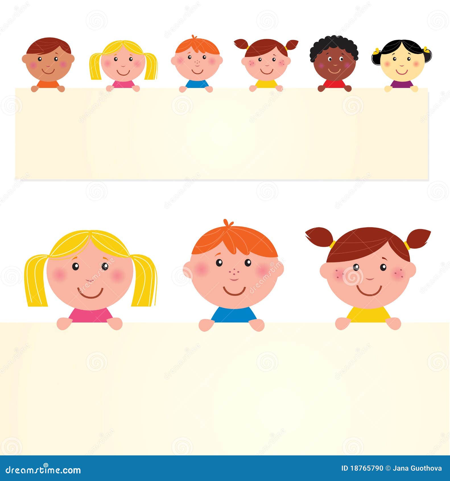 Cute Multicultural Kids with Banner Stock Vector - Illustration of ...