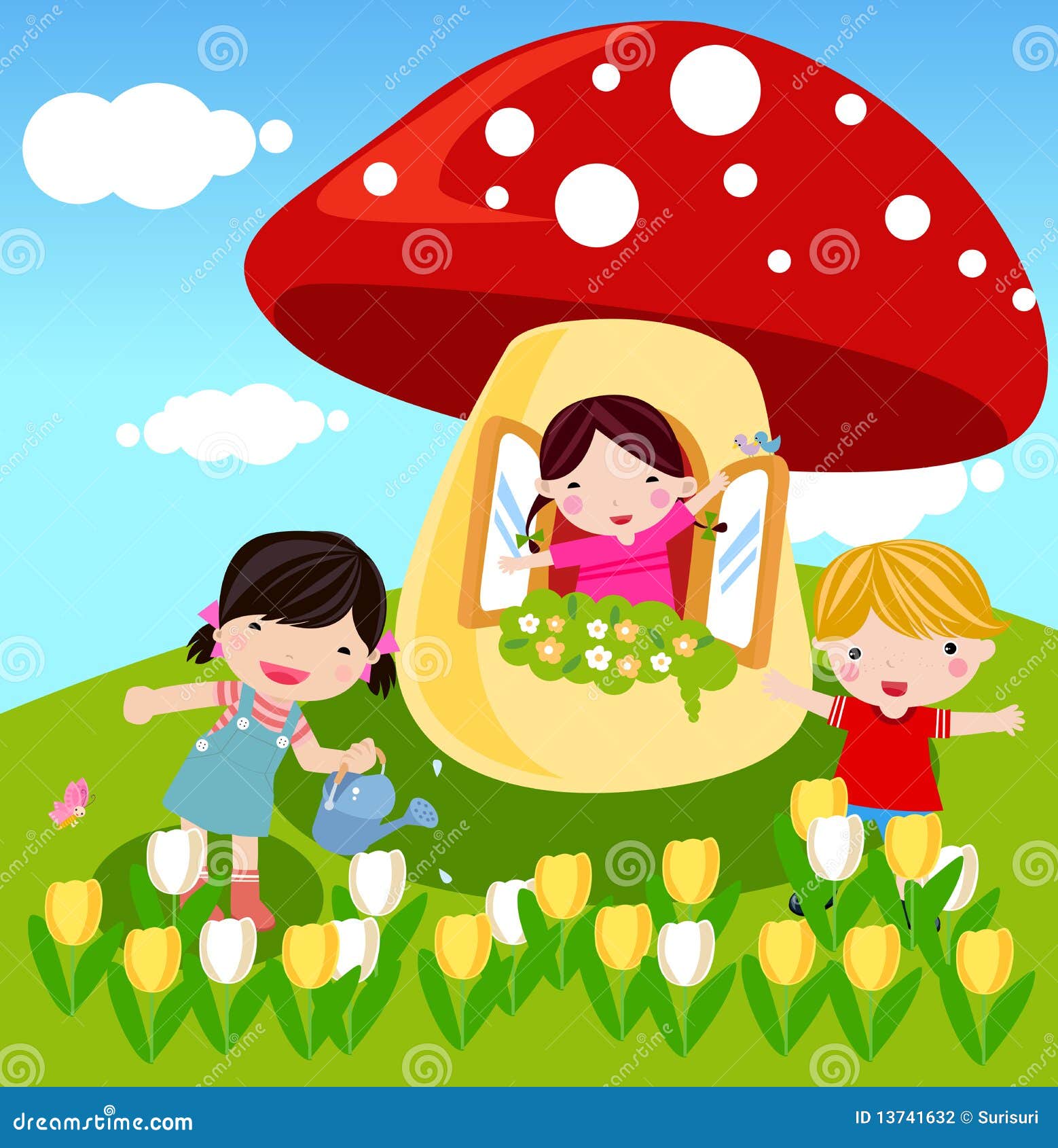 Cute mushrooms and kids stock vector. Illustration of color - 13741632
