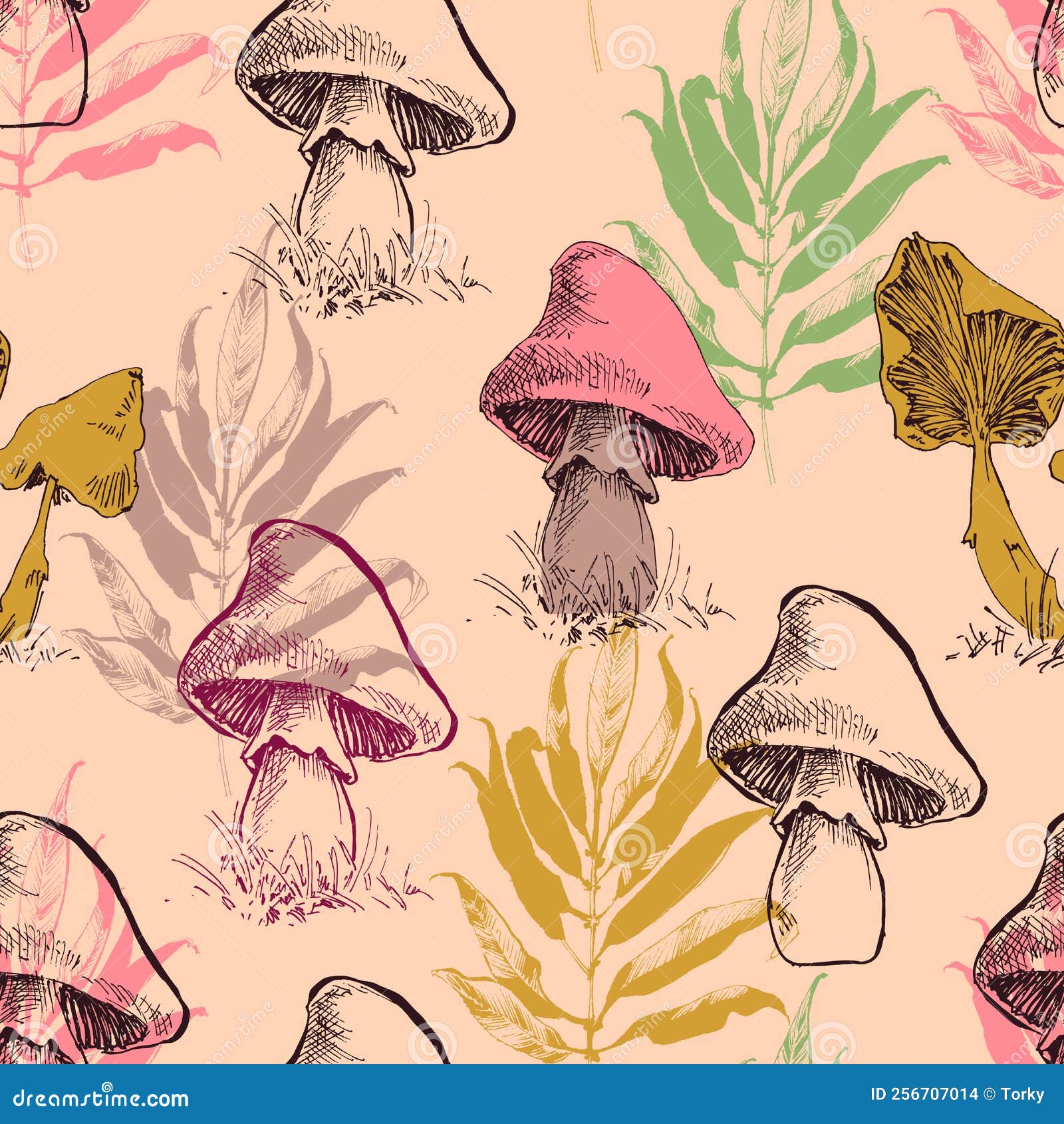 Cute Mushrooms Seamless Pattern Stock Vector - Illustration of nature ...
