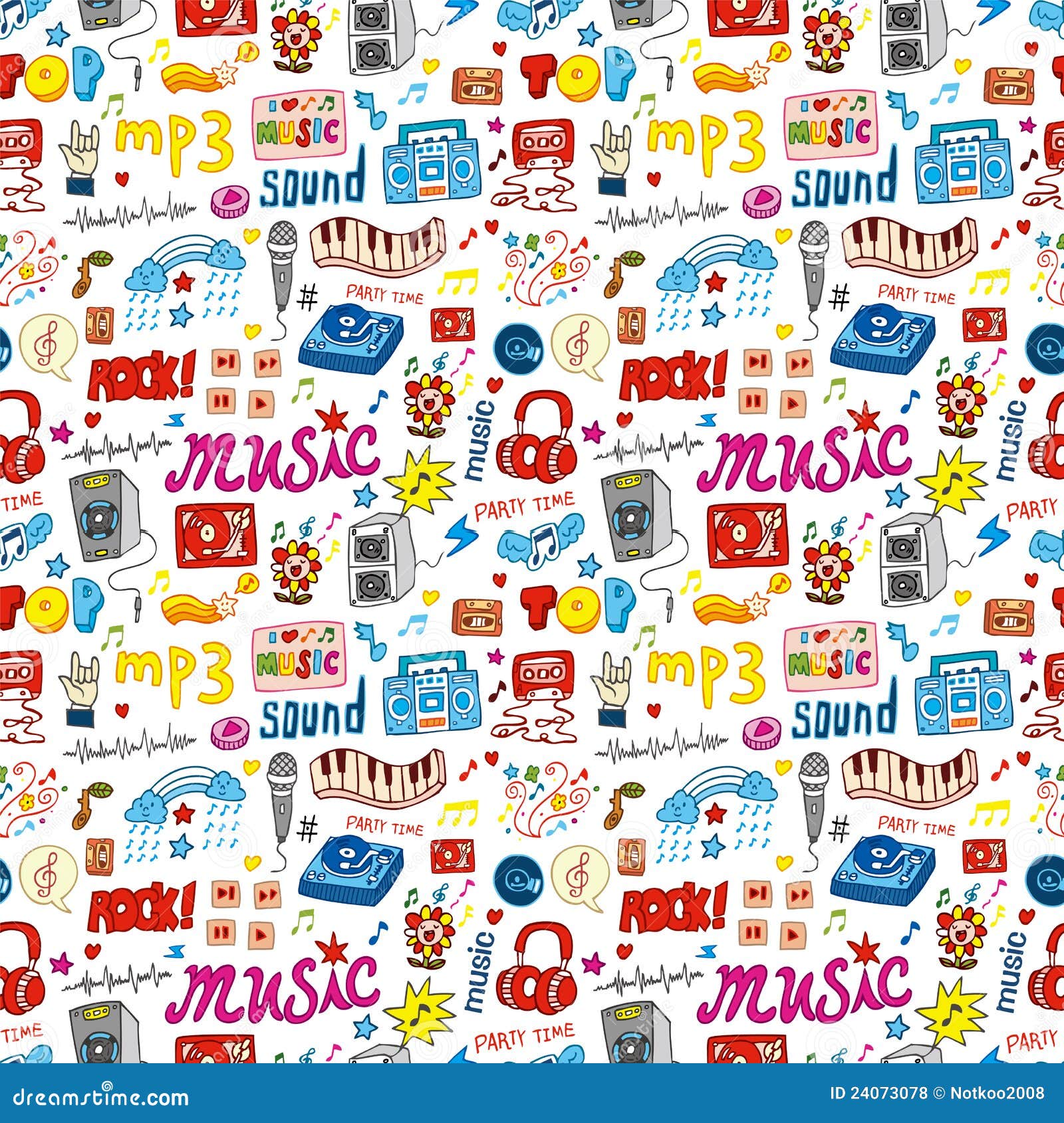 Cute Music Icon Seamless Pattern Stock Vector - Illustration of outline ...