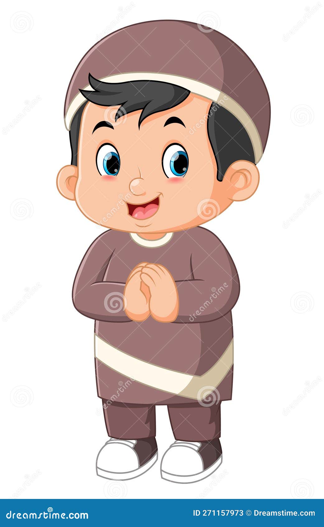 Cute Muslim Chibi Boy Doing Yoga, Isolated On White Background. Cartoon ...