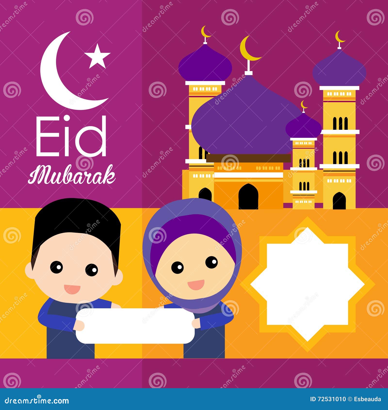 Cute Muslim Characters and Beautiful Mosque Stock Vector - Illustration ...