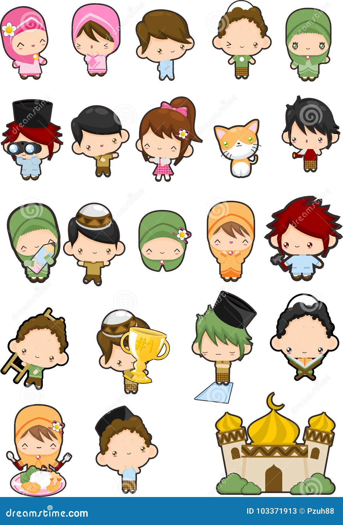 Cute Muslim characters stock vector. Illustration of girl - 103371913