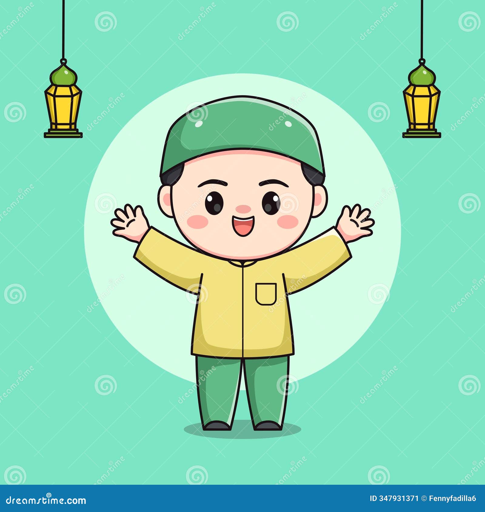 Muslim Boy Child Character Smiling Happy Facial Expression Focus Salat ...